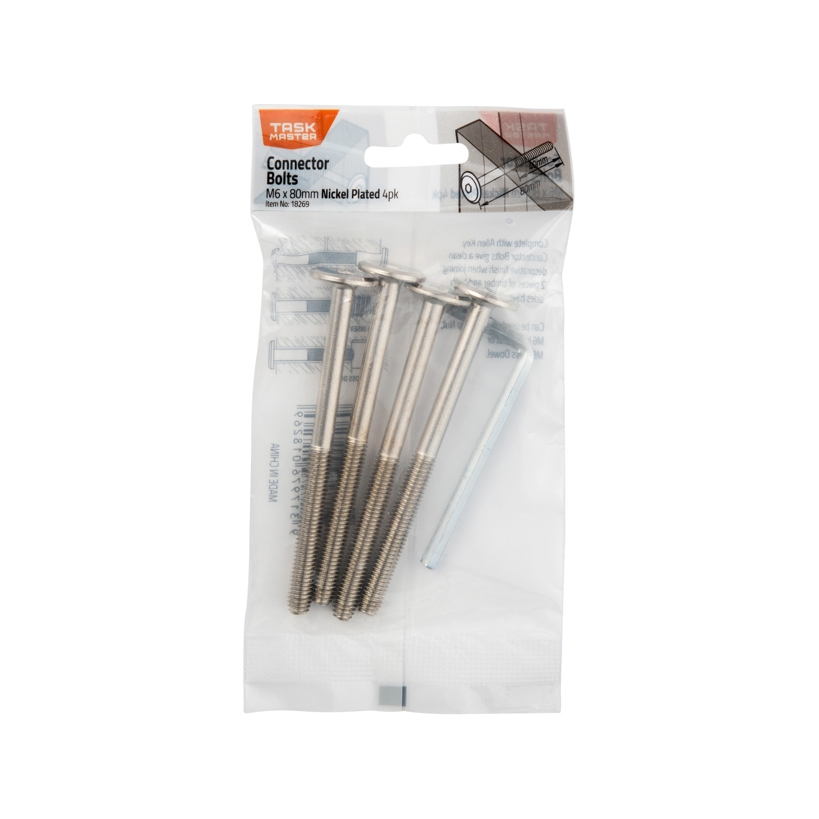 Taskmaster M6 x 80mm Nickel Plated JCB Connector Bolts - 4 Pack ...