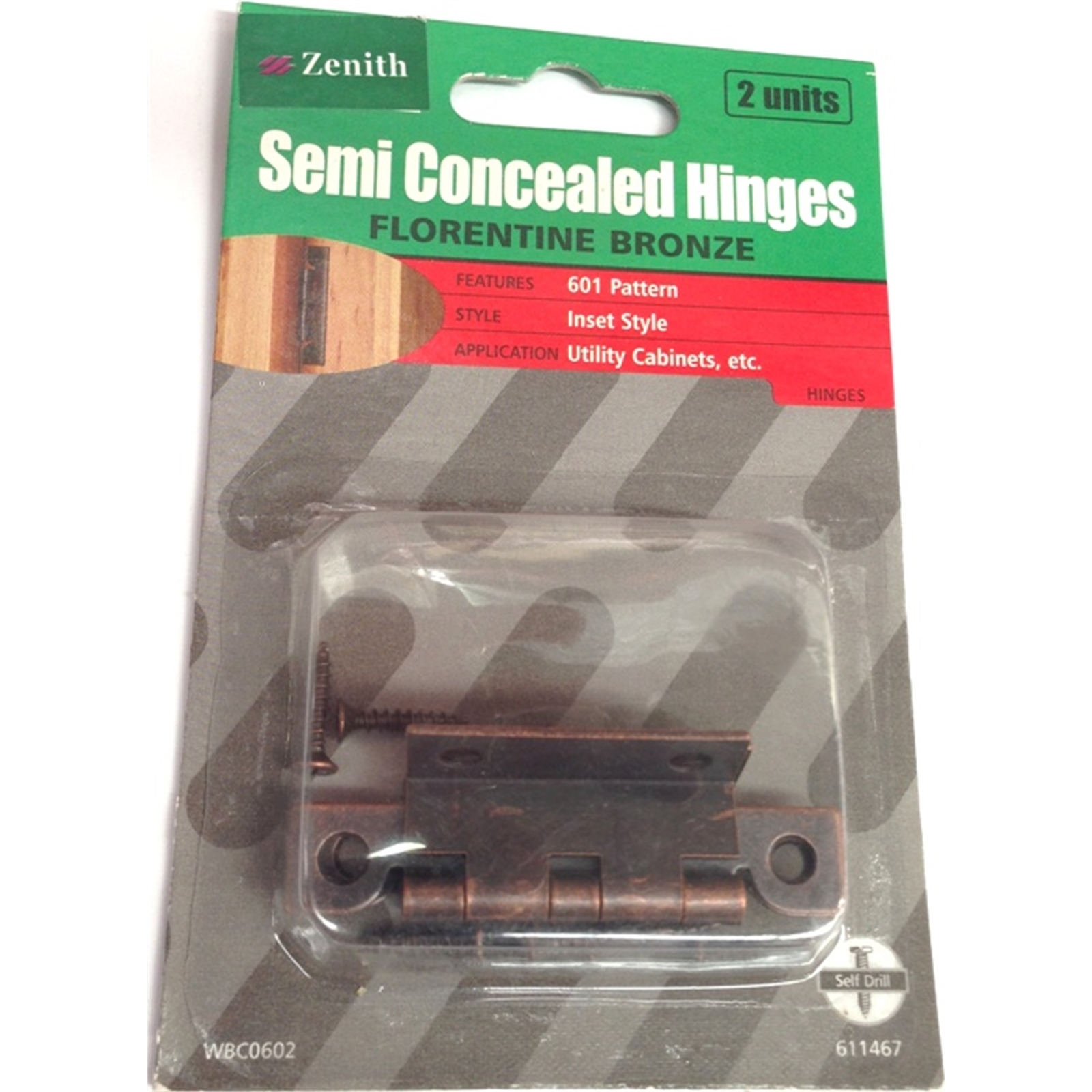 Zenith Semi Concealed Hinge 601 Pattern 65mm Florentine Bronze 2pk ...