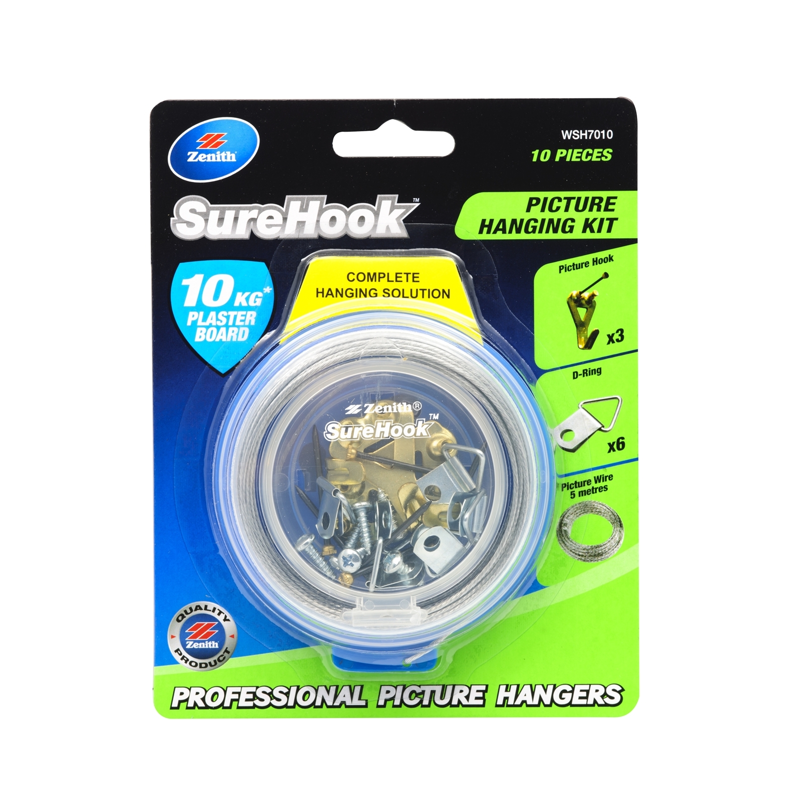 Zenith 10kg Brass Plated SureHook 10 Piece Picture Hanging Kit ...