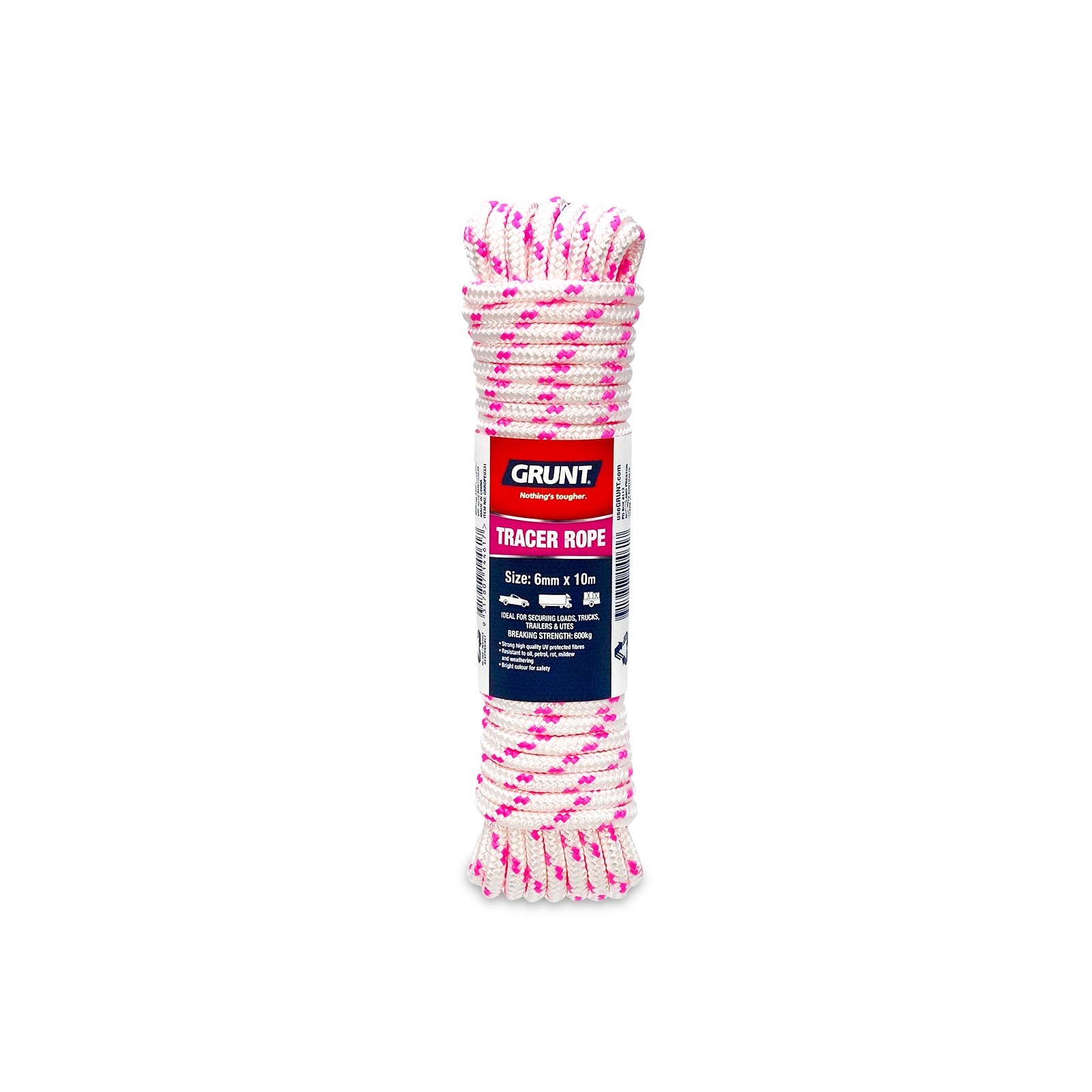 GRUNT 6mm x 10m White With Pink / Blue Tracer Rope - Bunnings Australia