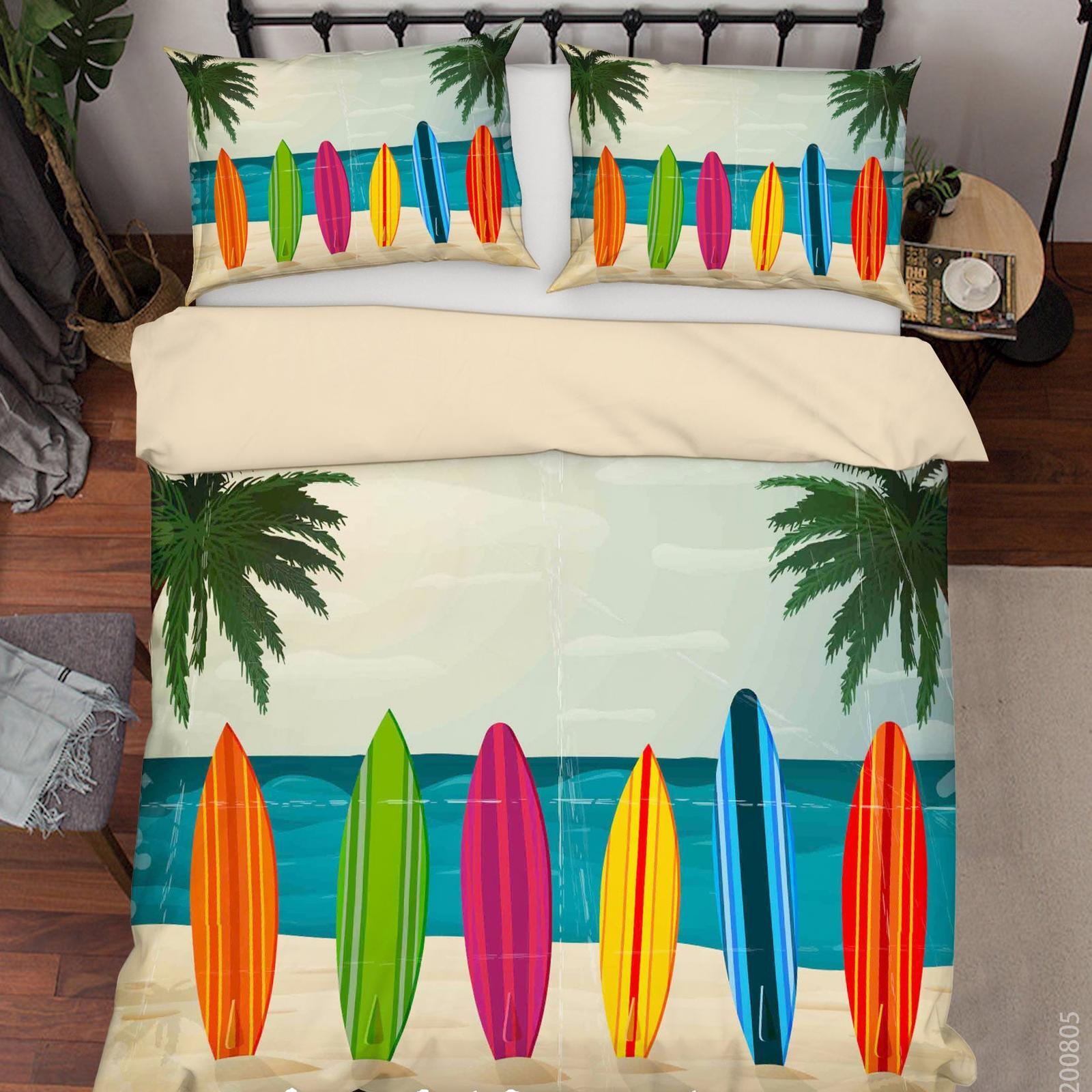 3D Beach Palm Tree Colorful Surfboard Quilt Cover Set Bedding Set Duvet ...