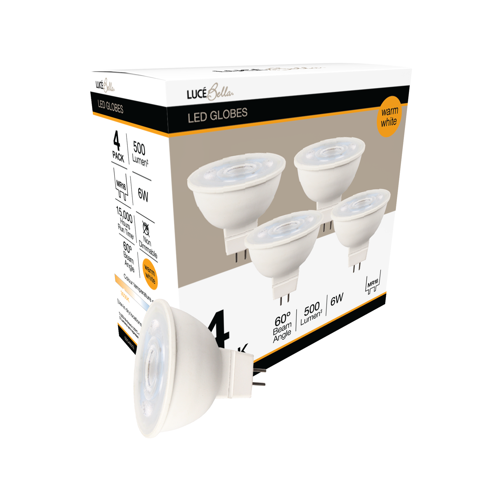 Luce Bella MR16 LED 500lm Warm White 6W 60° Globe - 4 Pack - Bunnings ...