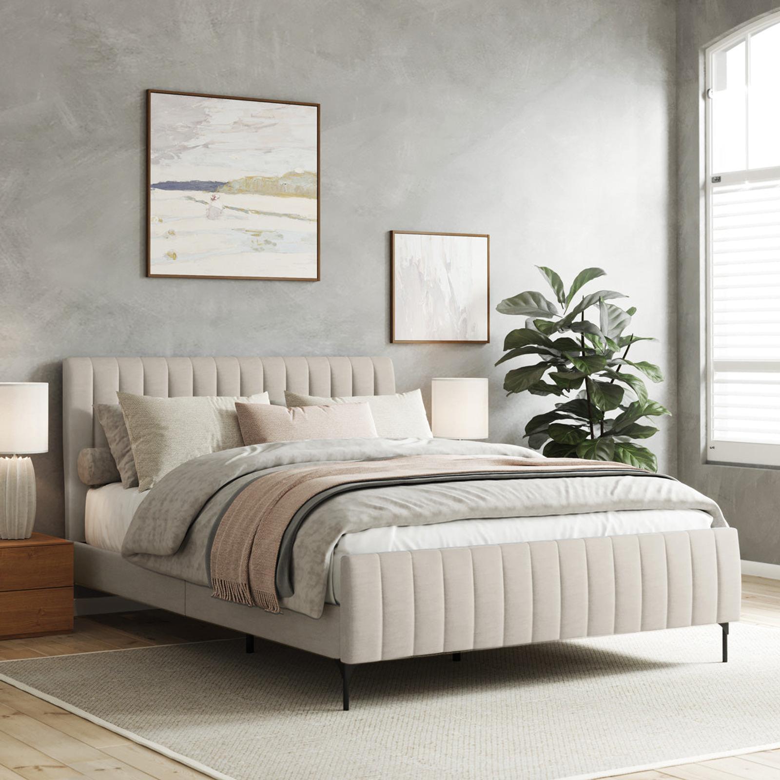 Coco King Beige Fabric Upholstered Bed Frame - Bunnings Australia