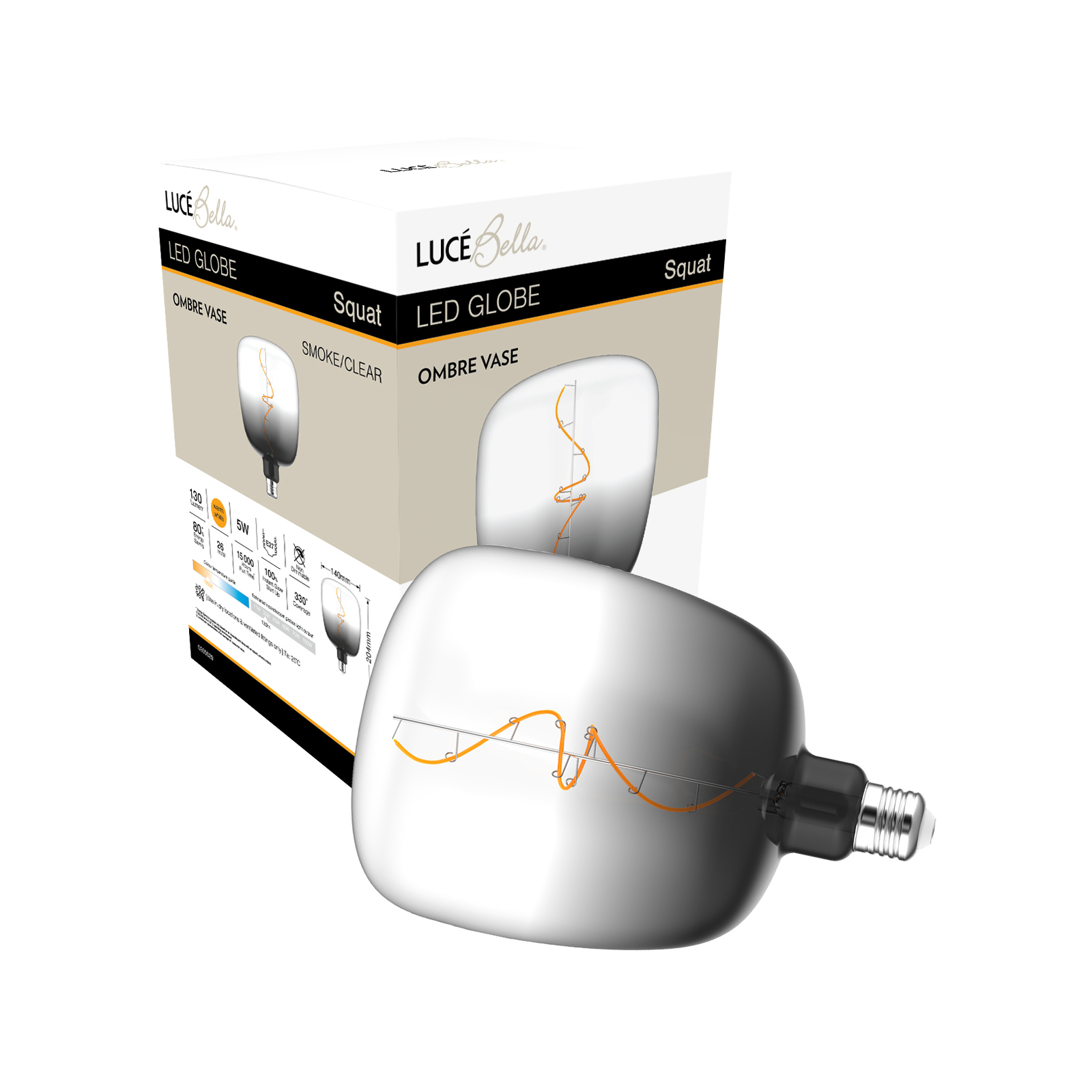 Luce Bella Black Squat Vase E27 LED 130lm Warm White 5W Globe ...