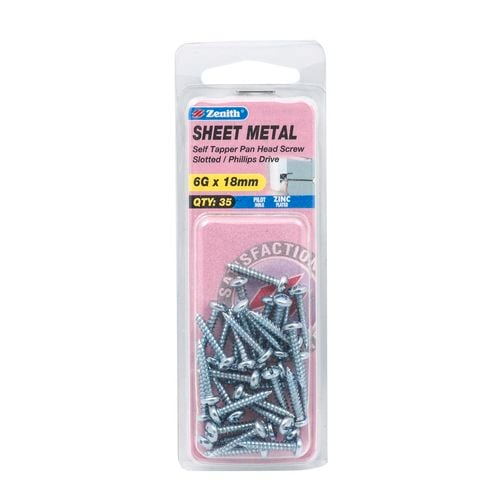 Zenith 6G x 18mm Zinc Plated Self Tapper Pan Head Sheet Metal Screws ...