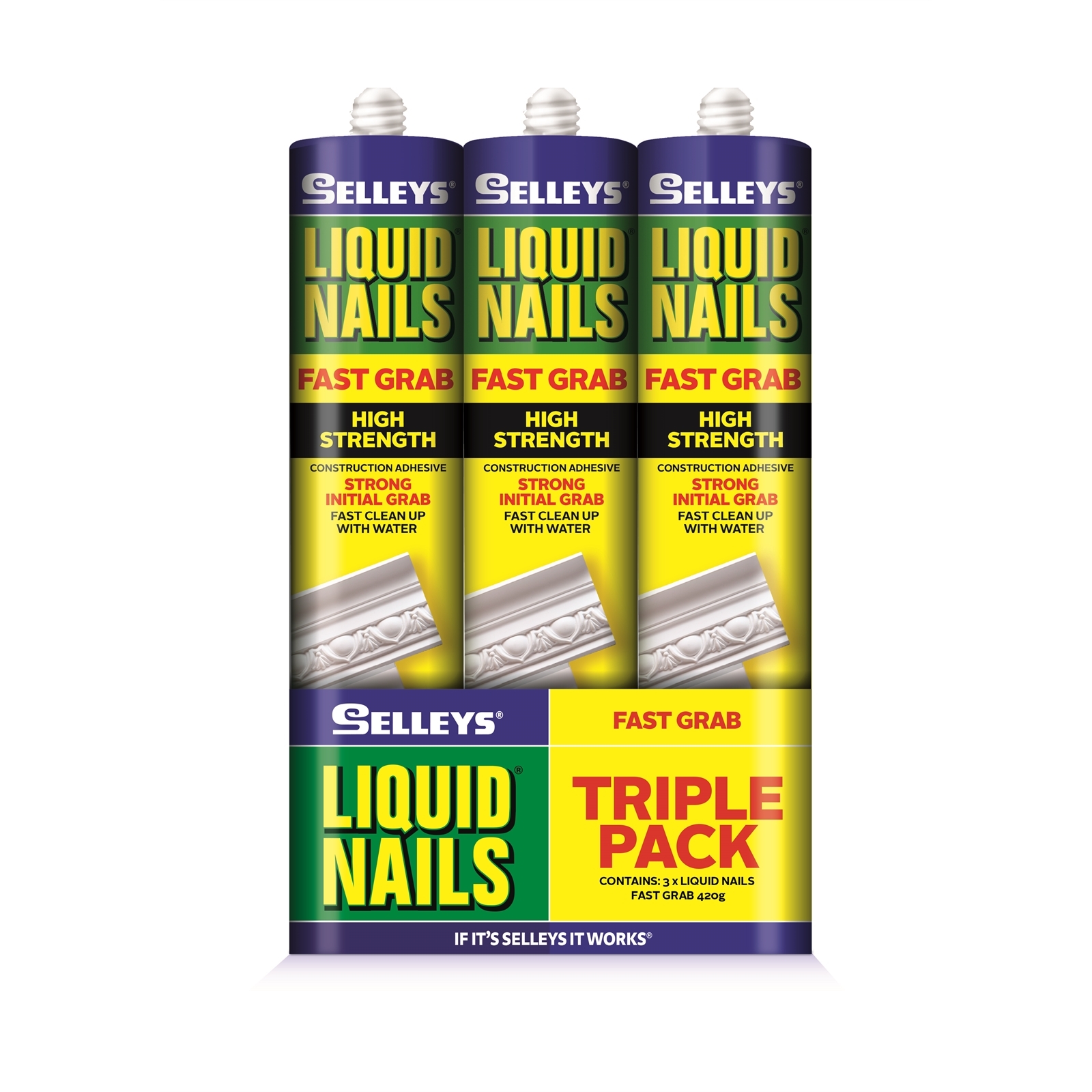 Selleys 420g Liquid Nails Construction Adhesive Fast Grab - 3 Pack ...