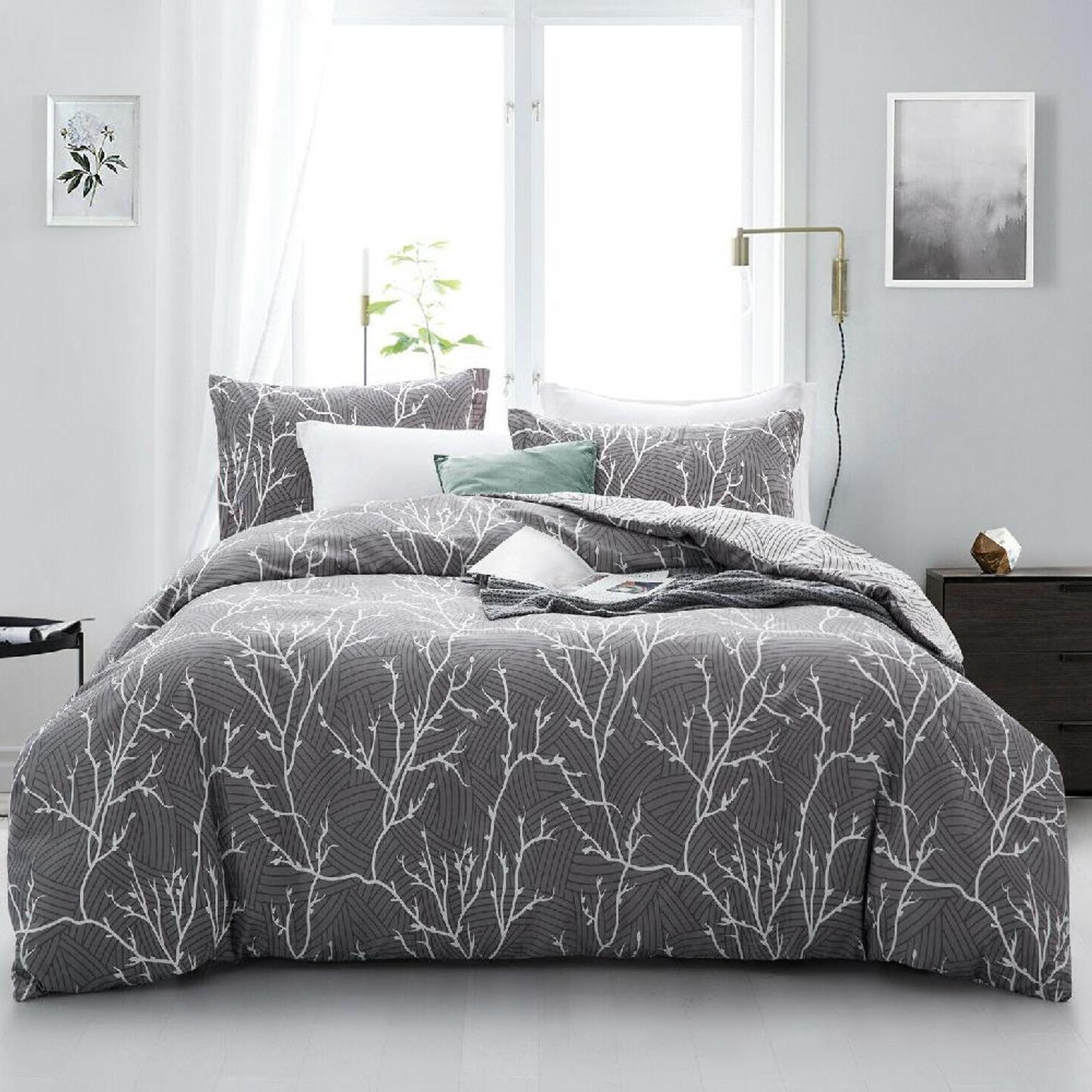 Luxor King Single Grey Branches Design Cotton Quilt Doona Duvet Cover ...