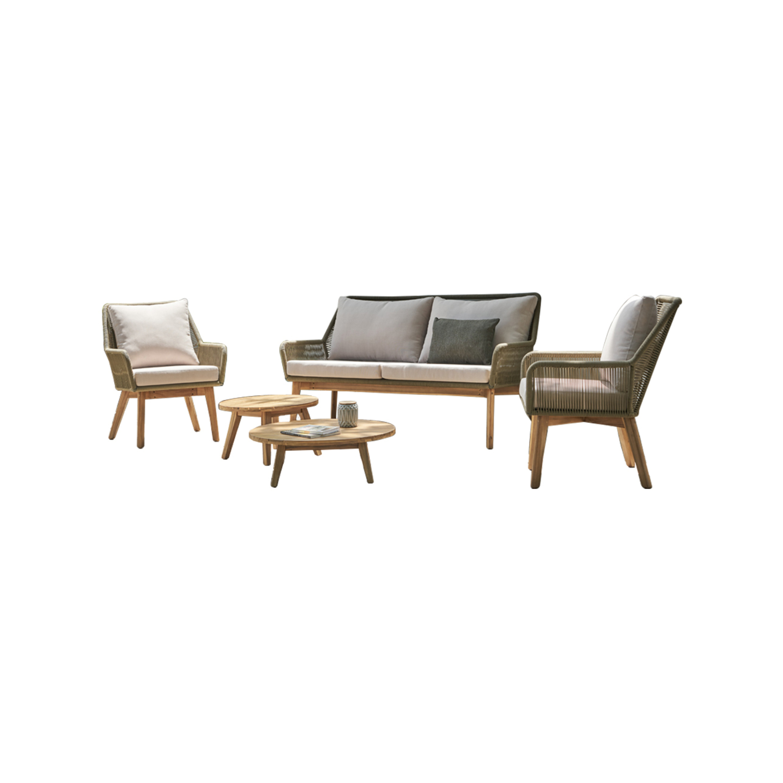 Toukley Outdoor 2+1+1 Rope And Timber Lounge Set With Coffee Tables ...