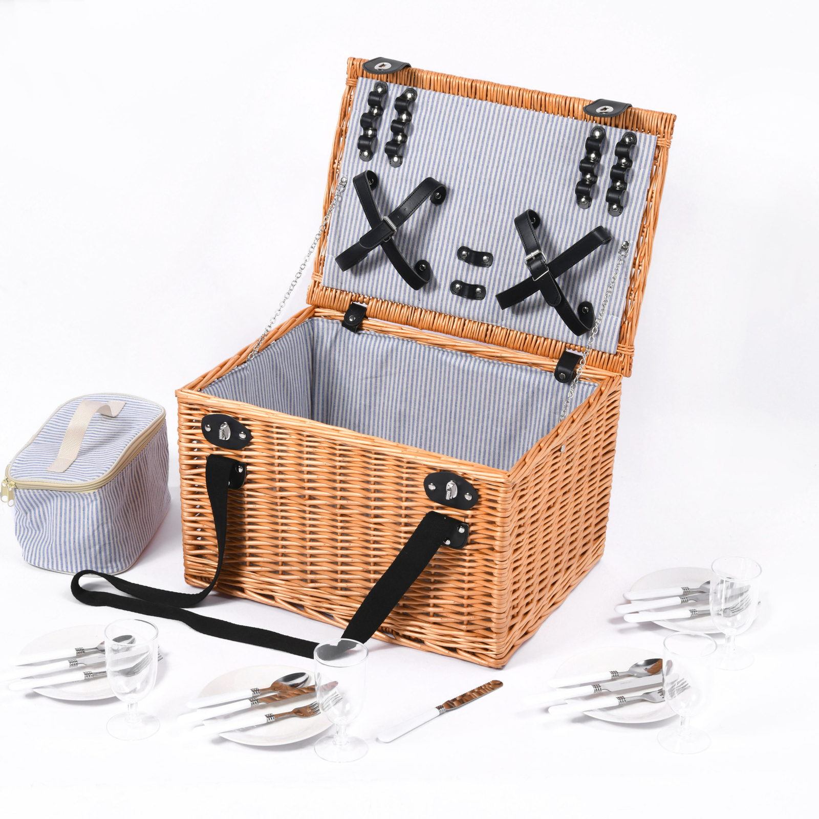 Vibes Hunter 4 Person Natural Wicker Picnic Basket Set with Carry ...