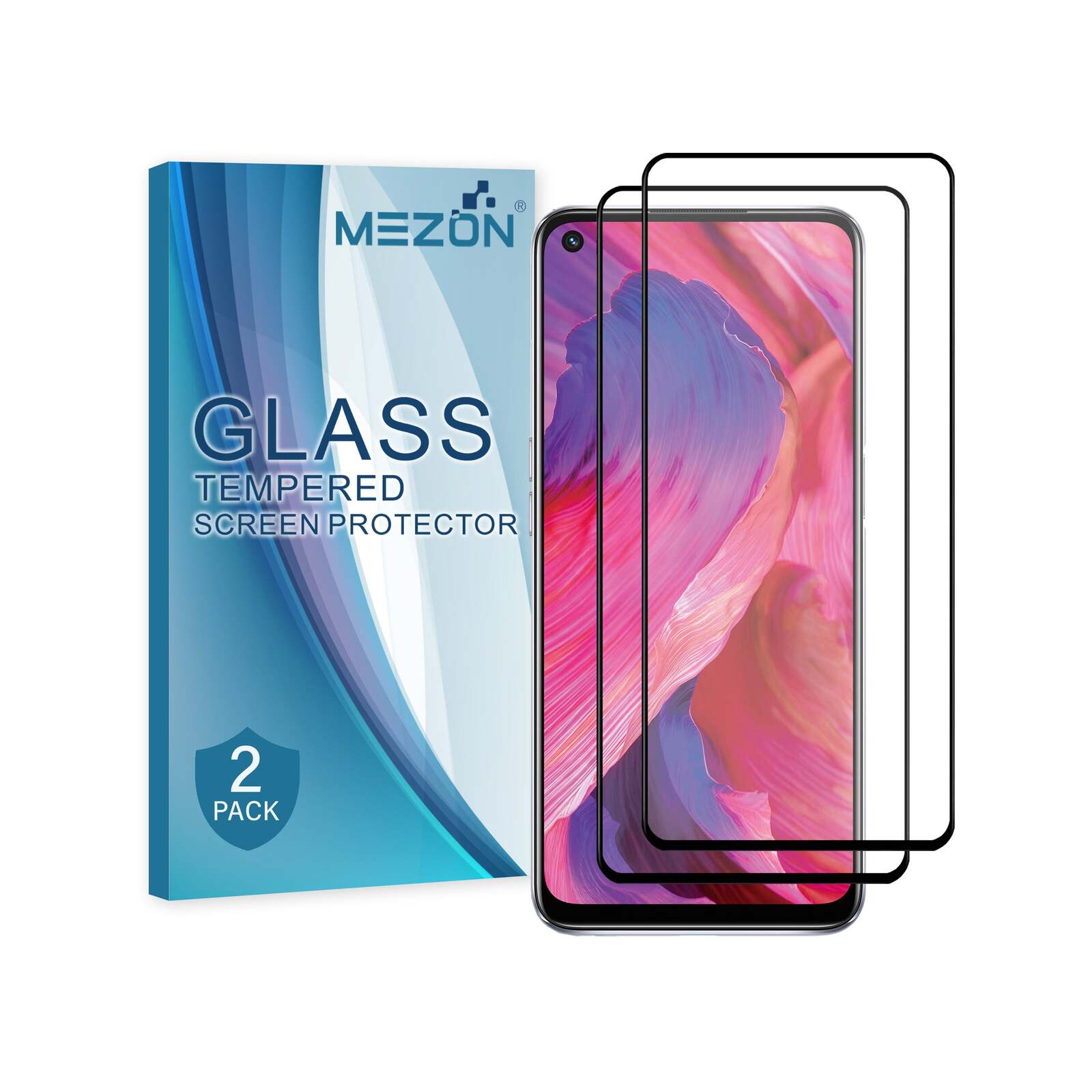 2 Pack MEZON OPPO A94 5G Full Cover Tempered Glass Screen Protectors ...