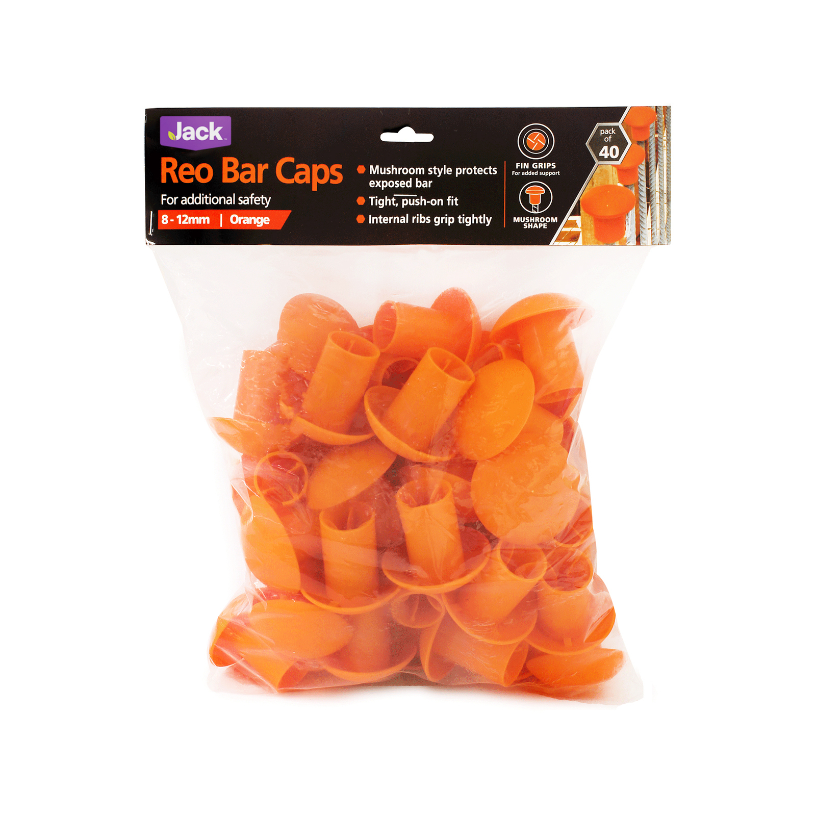Jack 8 - 12mm Orange Reinforcing Bar Caps - 40 Pack - Bunnings Australia