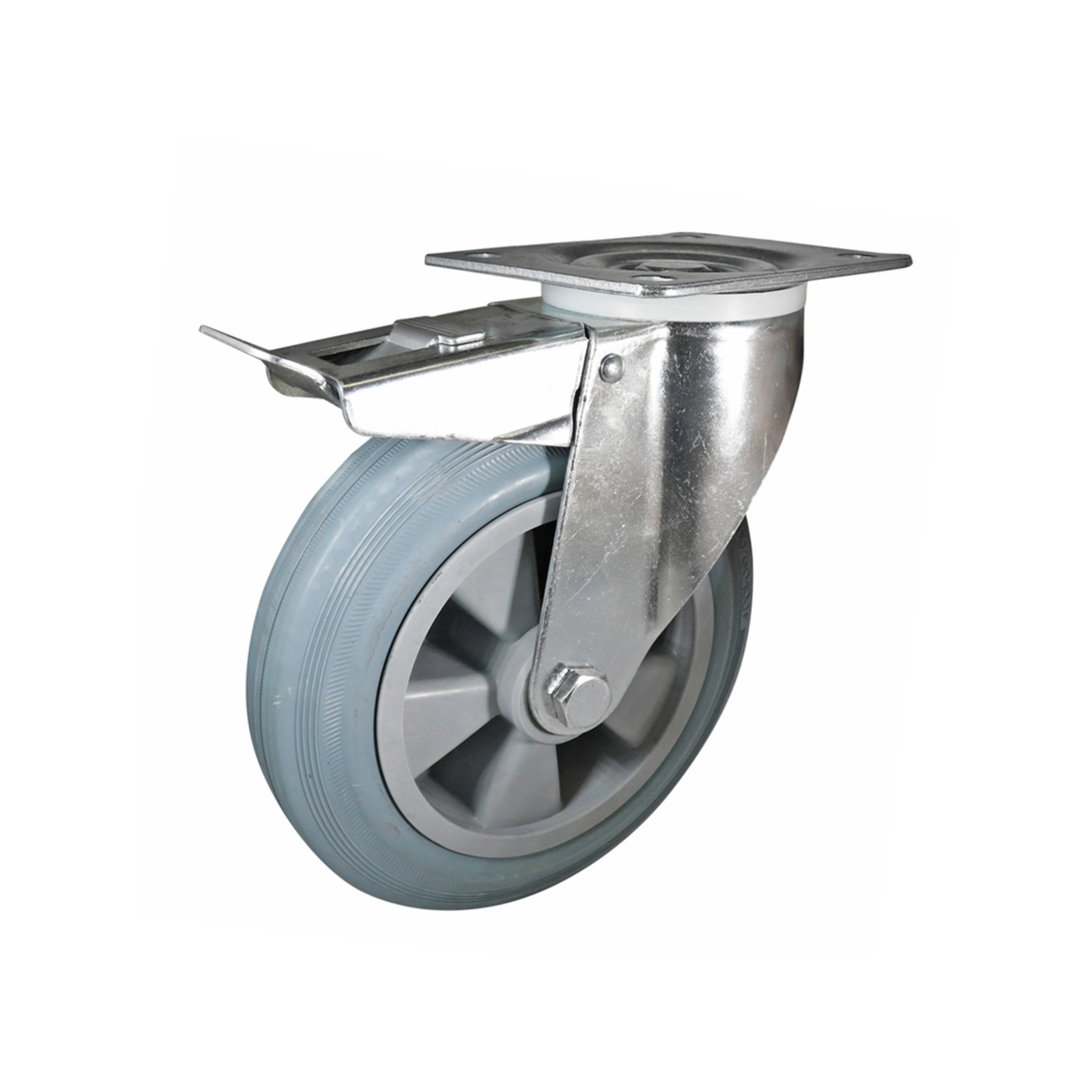 Easyroll 200kg 200mm Grey Rubber Swivel Brake Plate Mount Castor ...