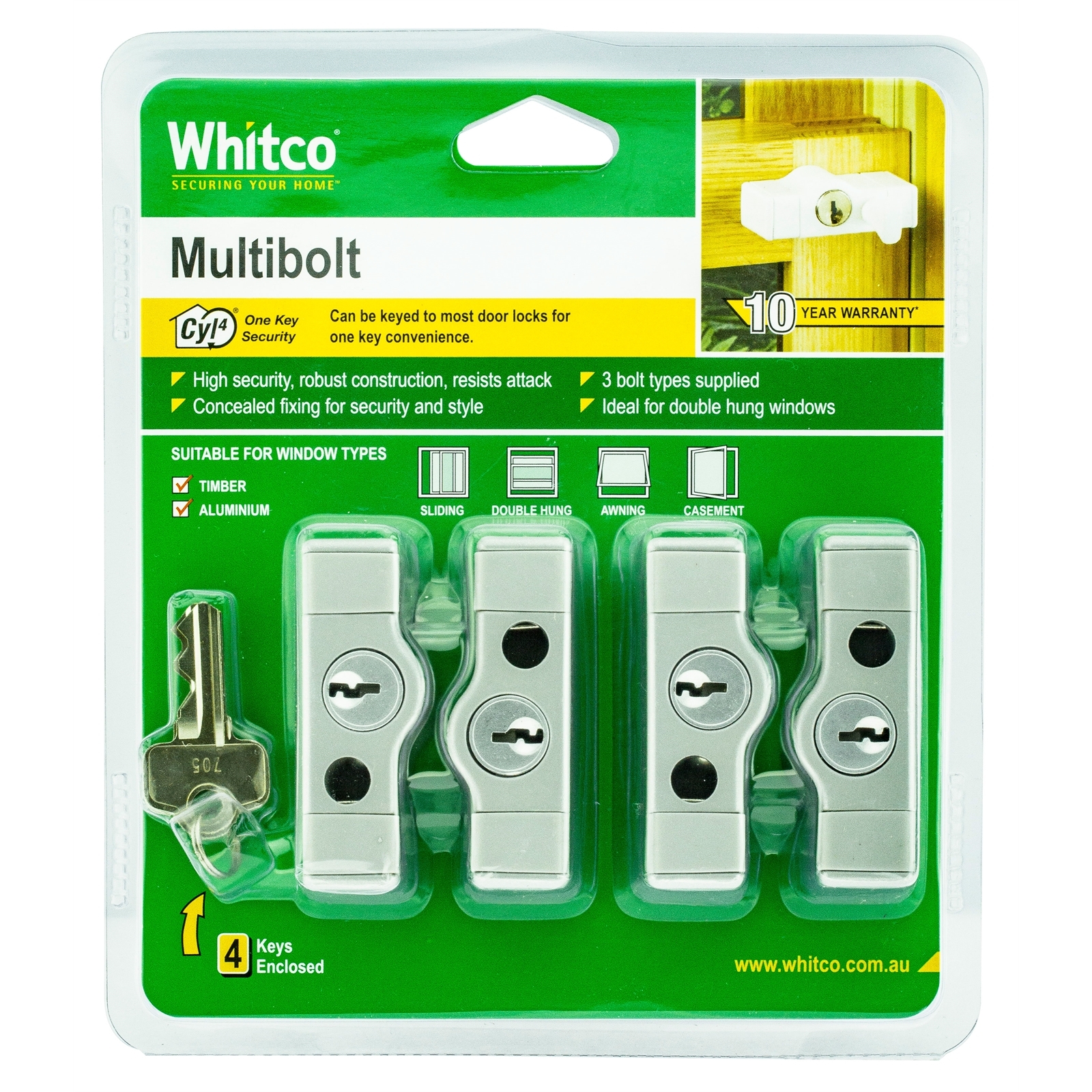 Whitco Silver CYL4 Multi Bolt - 4 Pack - Bunnings Australia