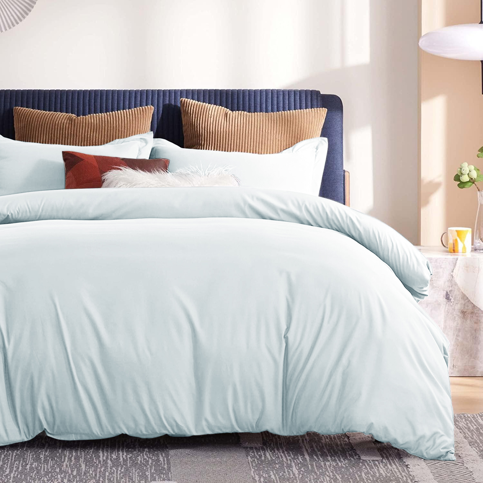 LINENOVA 100% Pure Cotton Quilt Cover Set - Double,Light Blue ...