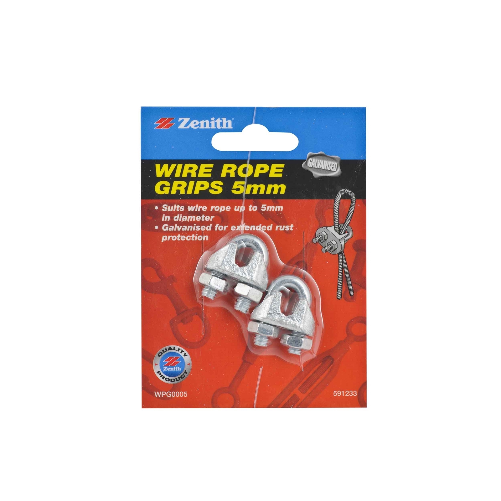 Zenith 5mm Galvanised Wire Rope Grip - 2 Pack - Bunnings Australia