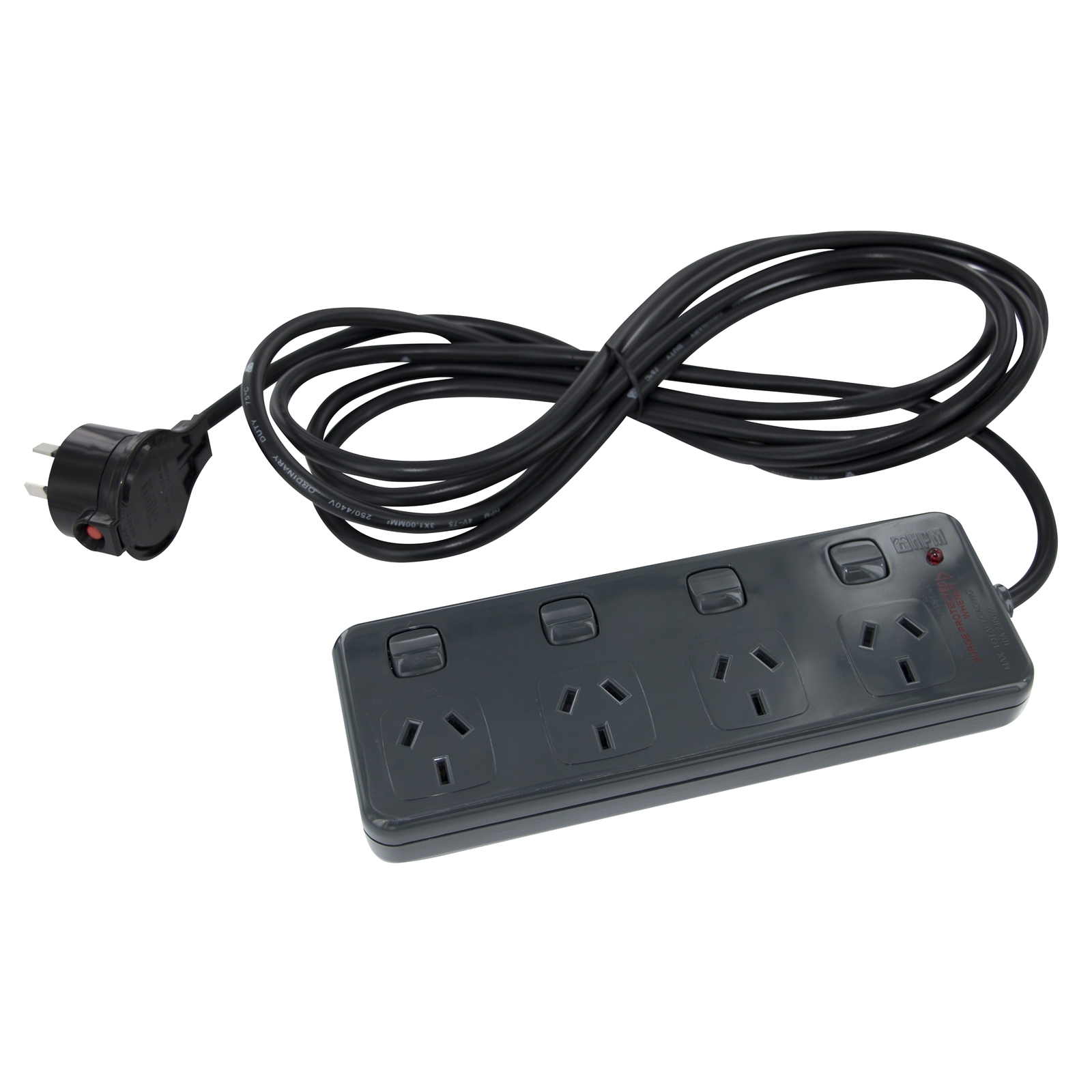 HPM Charcoal 4 Outlet Switched Powerboard With Surge Protection ...