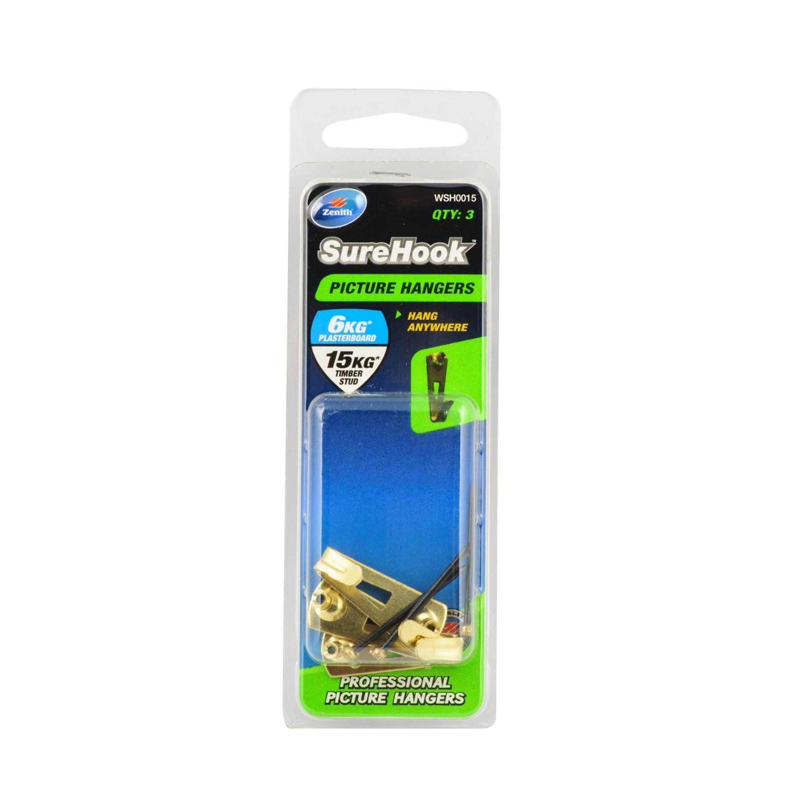 Zenith 6 / 15kg Brass Plated SureHook Picture Hanger - 3 Pack ...