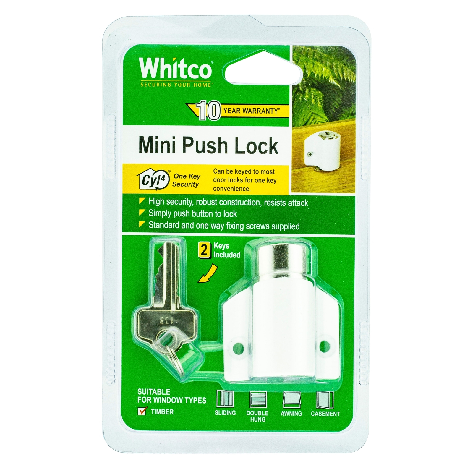 Whitco White CYL4 Mini Push Lock - Bunnings Australia