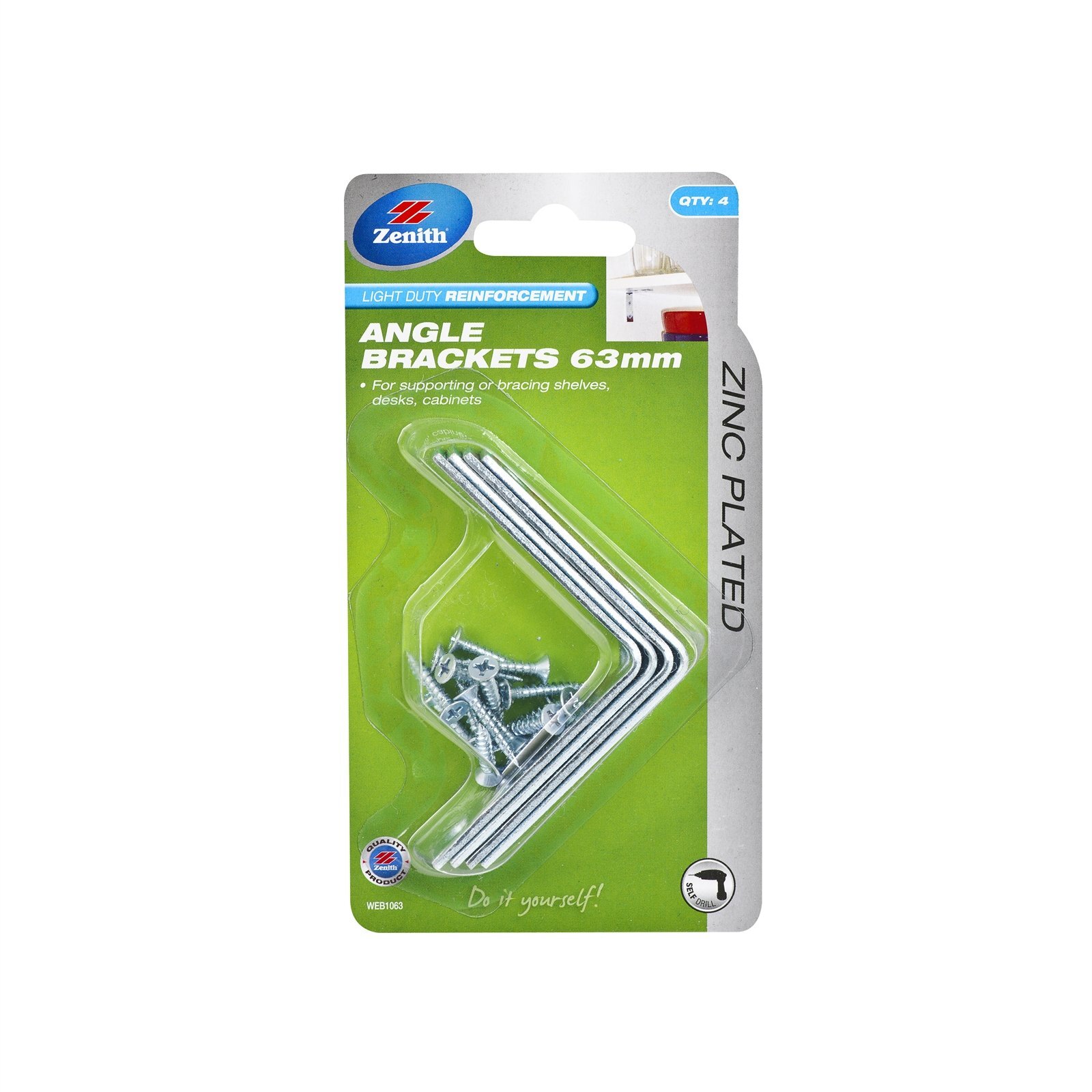 Zenith Angle Bracket 63mm ZP 4pk - Bunnings New Zealand