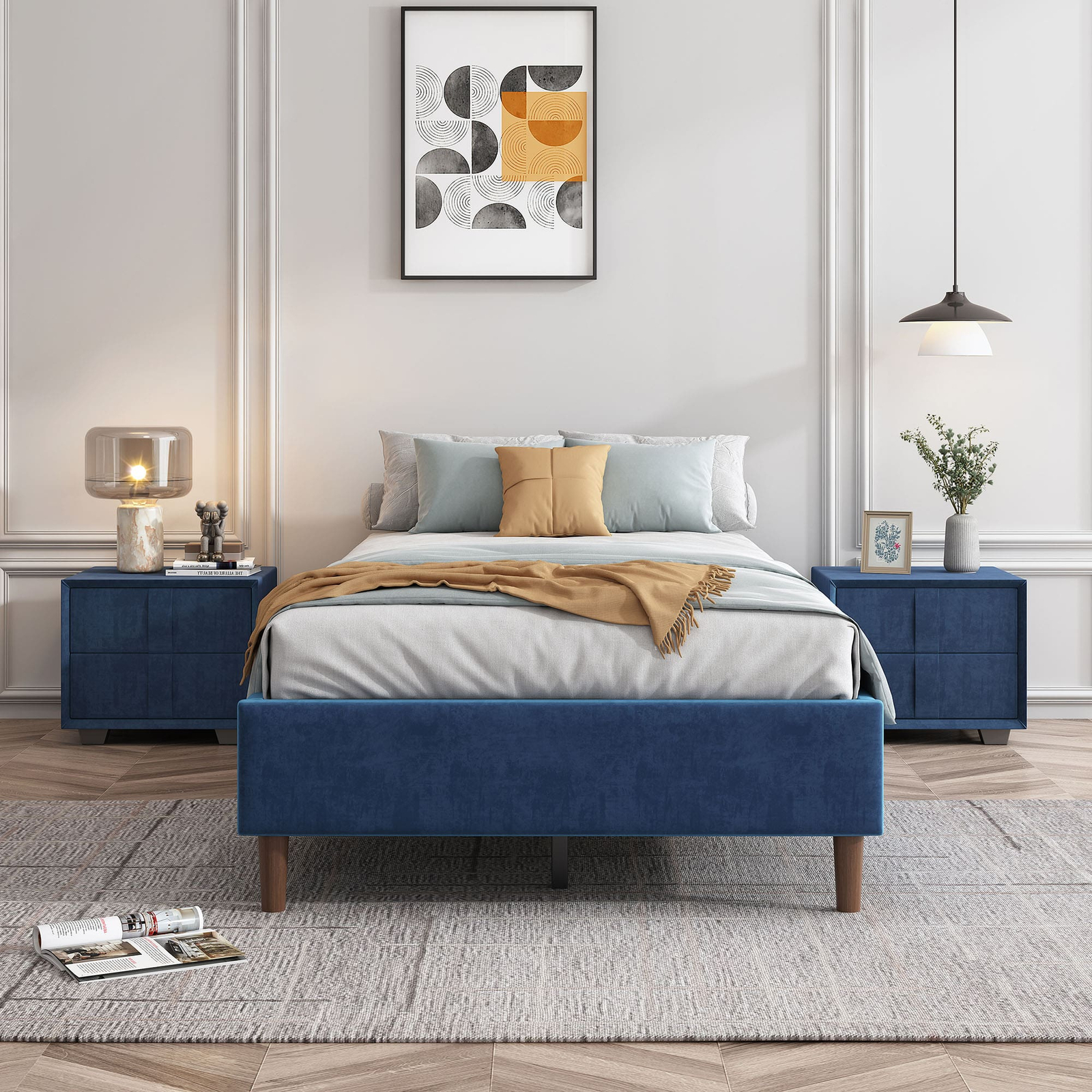 Velvet Blue Bed Frame Single - Bunnings Australia