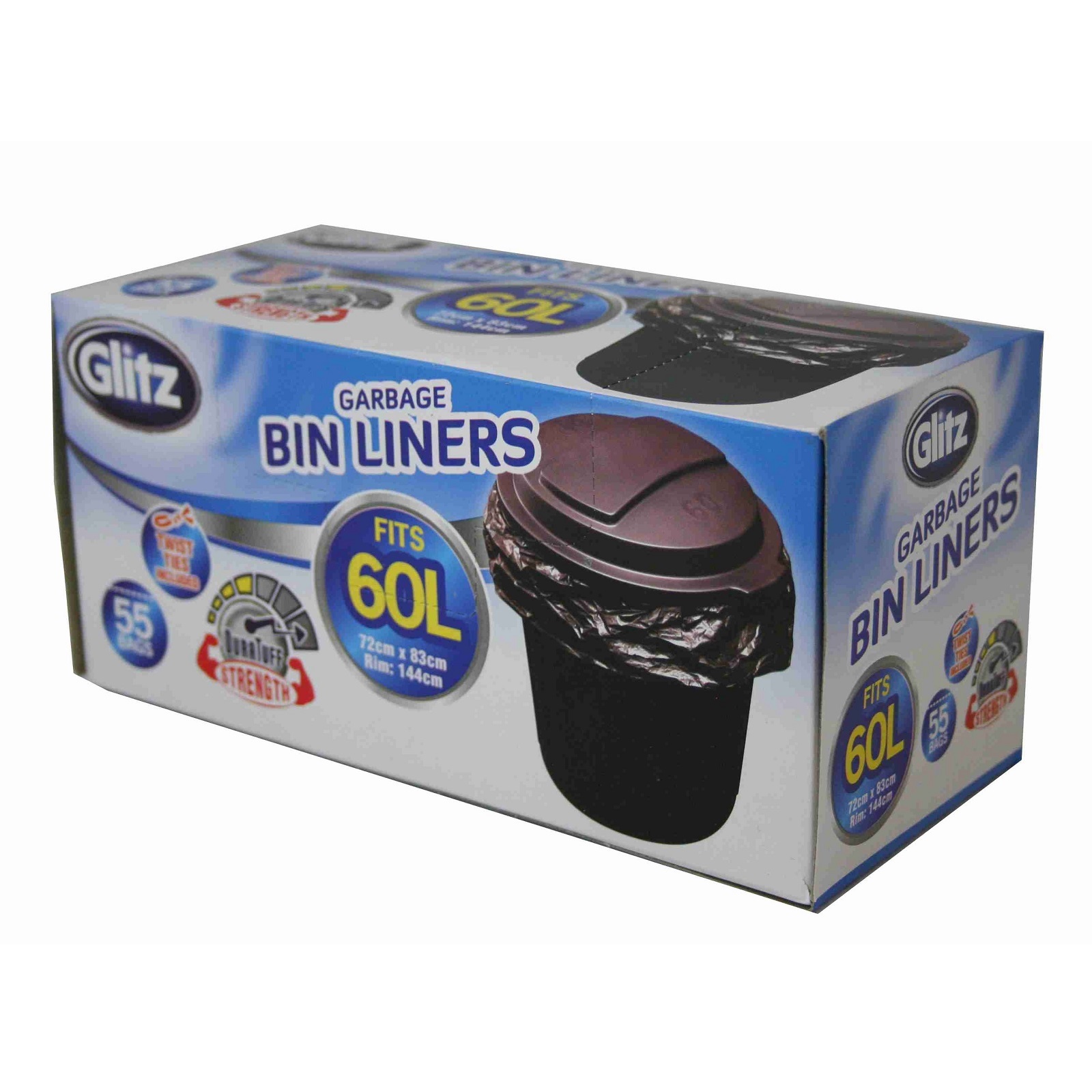 Glitz 60L Garbage Bags With Twist Ties - 55 Pack - Bunnings Australia