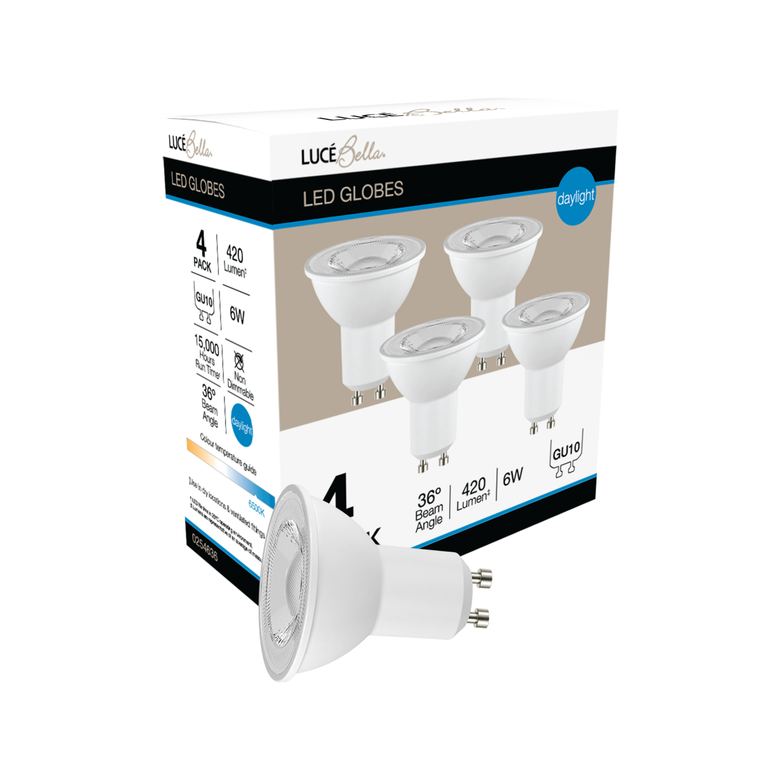 Luce Bella GU10 LED 420lm Daylight 6W 36° Globe - 4 Pack - Bunnings New ...