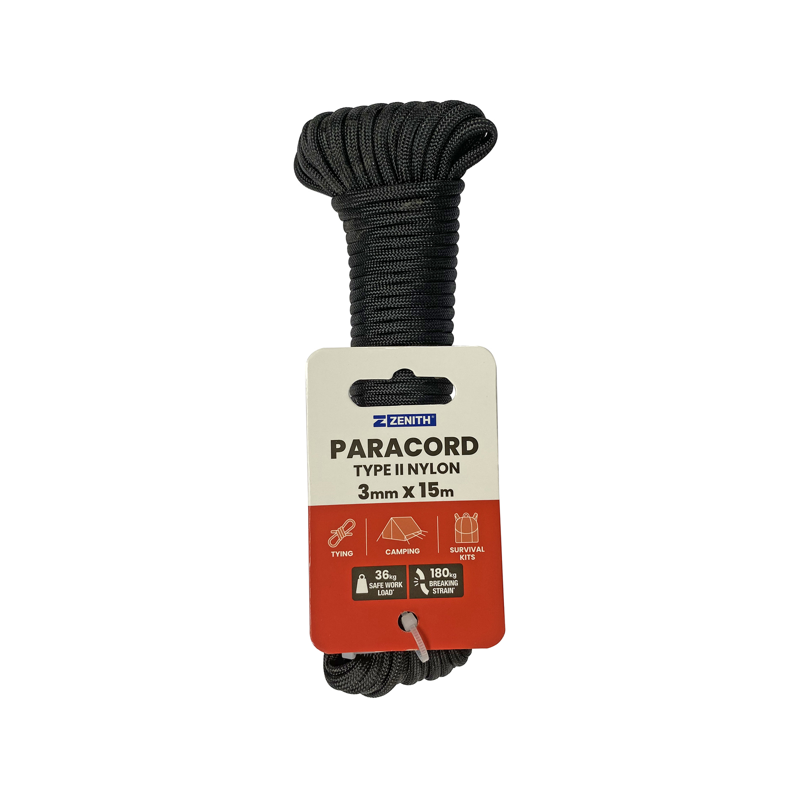 Zenith 3mm x 15m Black Type II Nylon Paracord - Bunnings New Zealand