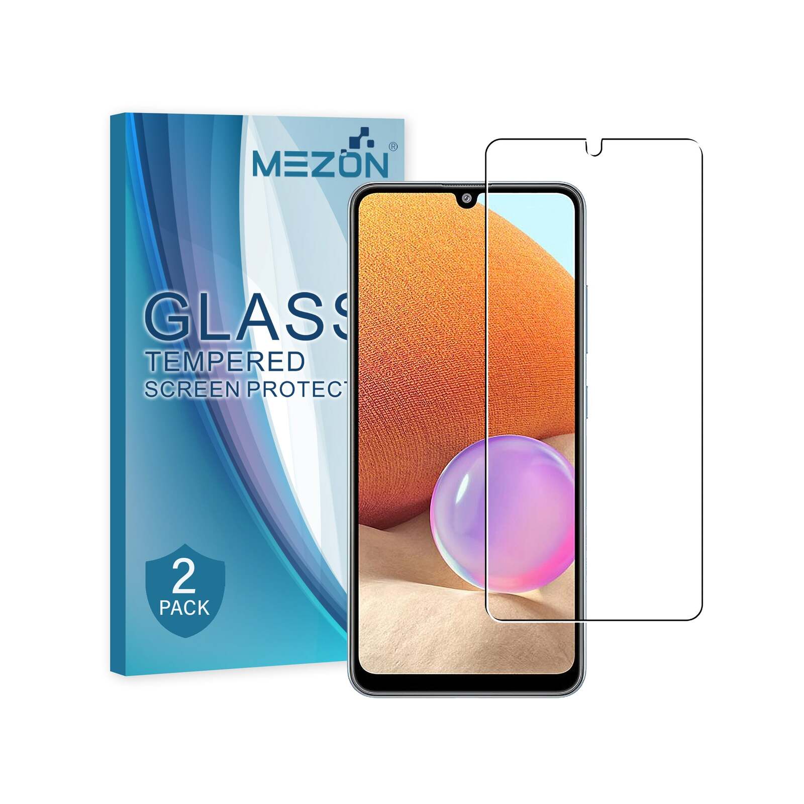 2 Pack MEZON Samsung Galaxy A22 4G (6.4") Clear Tempered Glass Screen ...