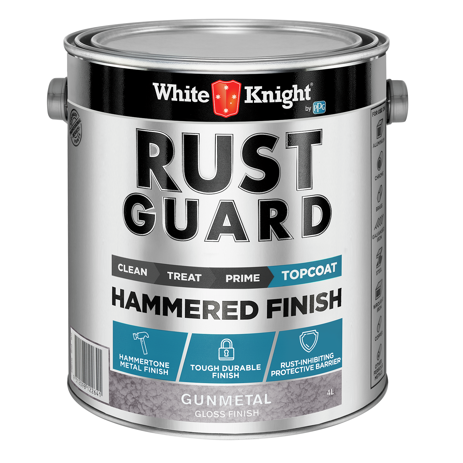 White Knight Rust Guard Gloss Gunmetal Hammered Finished Paint - 4L ...