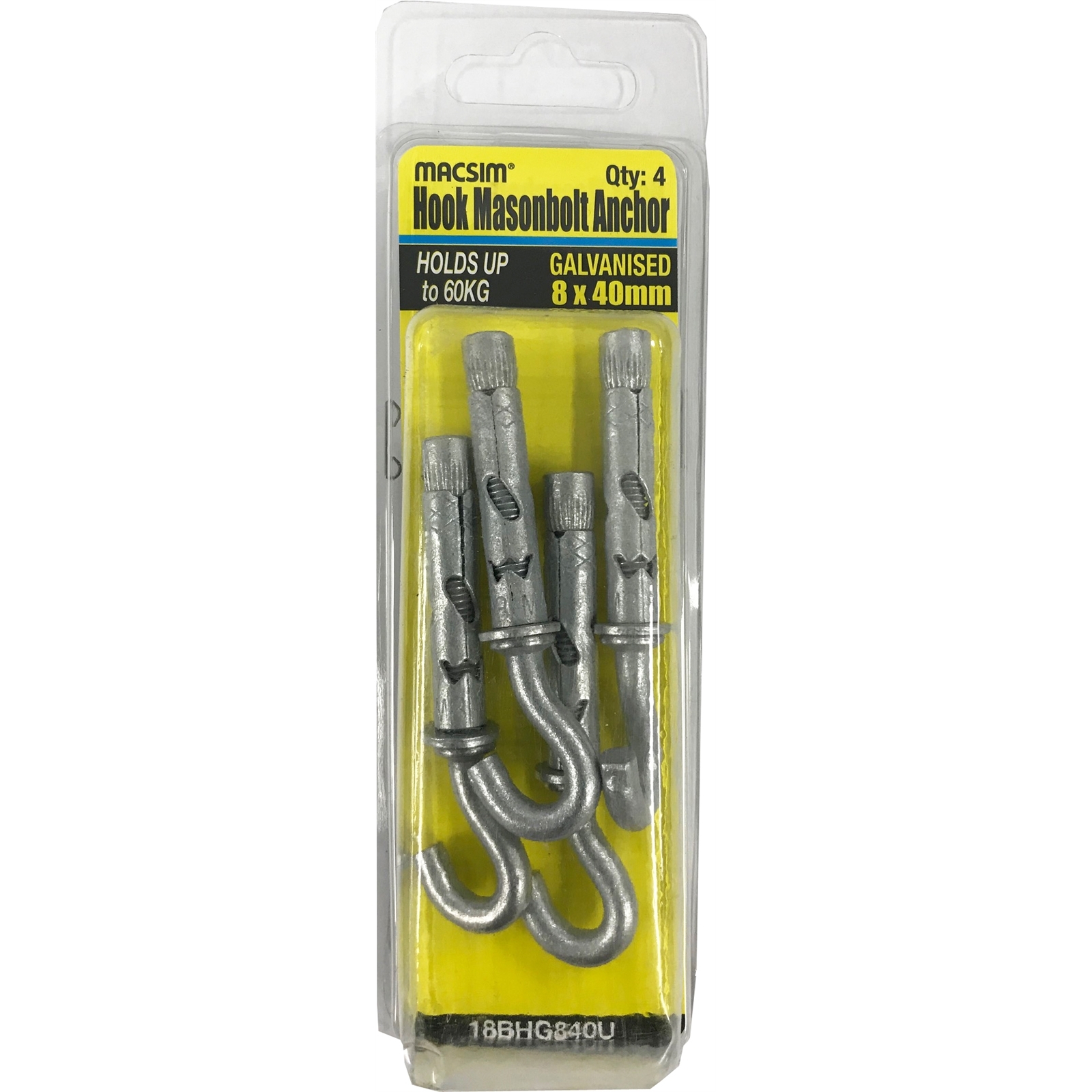 Macsim 8 x 40mm Galvanised Masonbolt Hook - 4 Pack - Bunnings Australia
