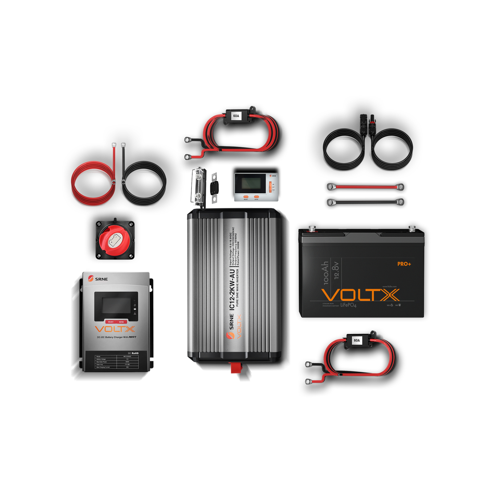 VoltX 2KW Black/Silver Dual Battery System Kit w/ 2000W Inverter ...