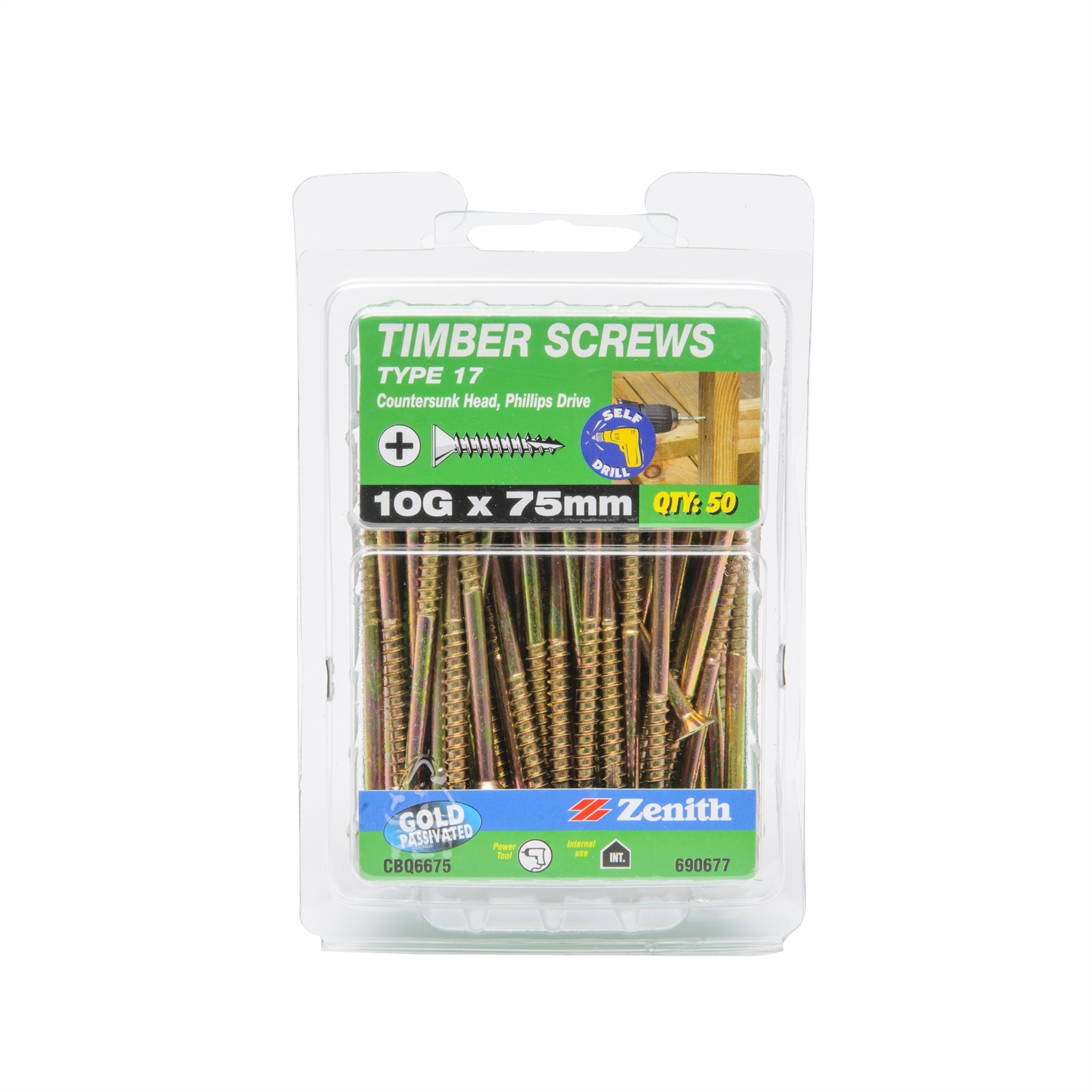 Zenith 10G x 75mm Gold Passivated Type 17 Countersunk Head Timber ...