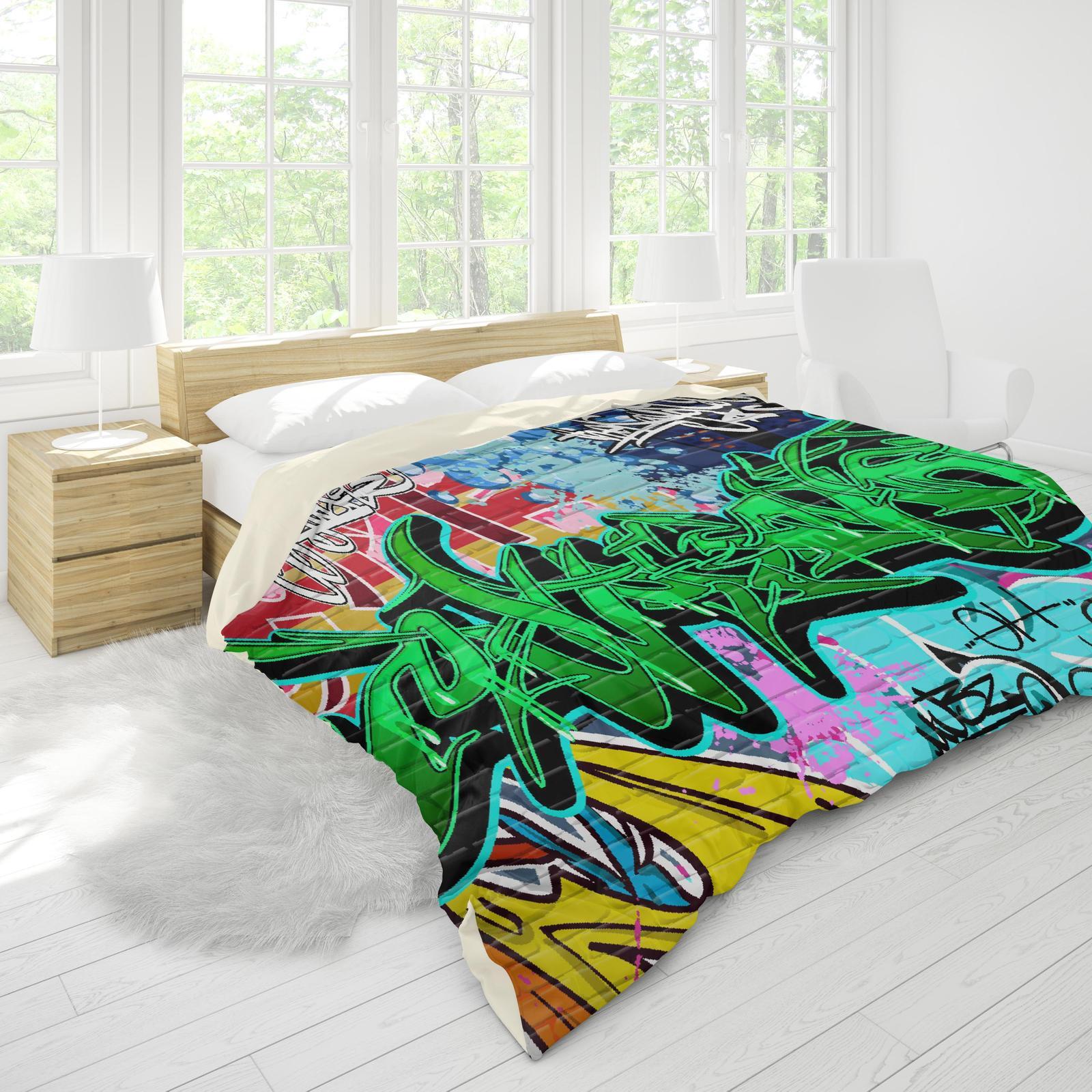 3D Graffiti Quilt Cover Set Bedding Set Pillowcases 108 - Bunnings ...
