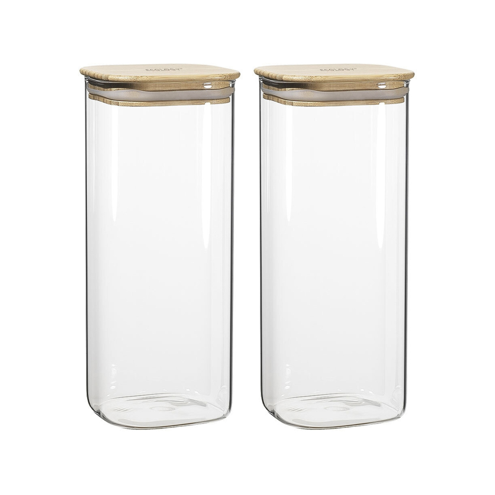 2PK Ecology Glass 1.9L/25.5cm Pantry Square Canister w/ Bamboo Lid - Bunnings Australia