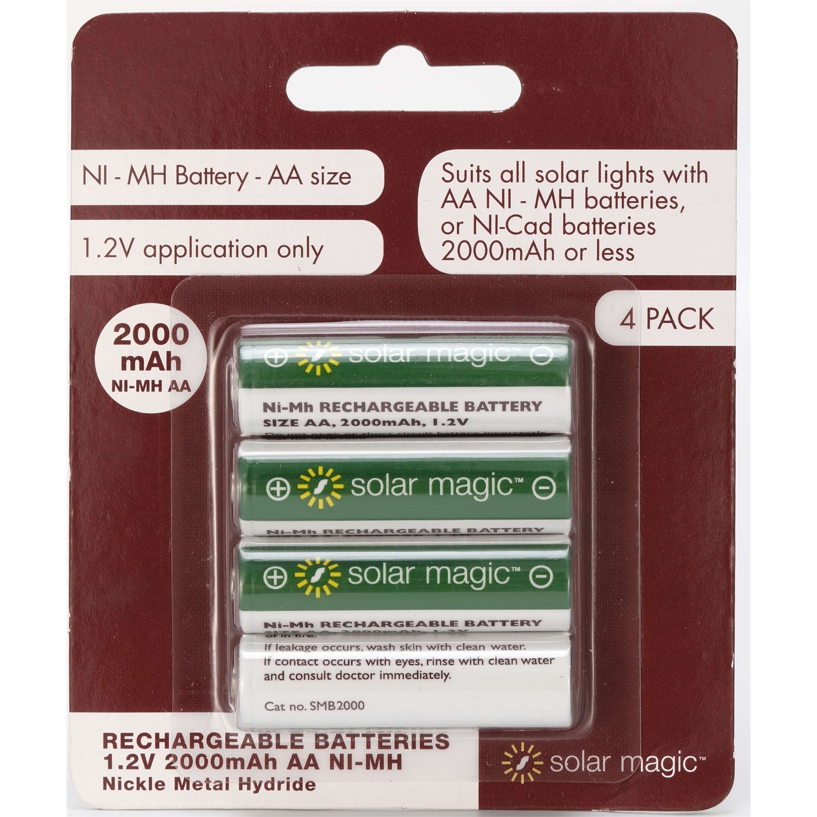 Solar Magic AA 2000maAh Ni-mh Rechargeable Batteries - 4 Pack ...