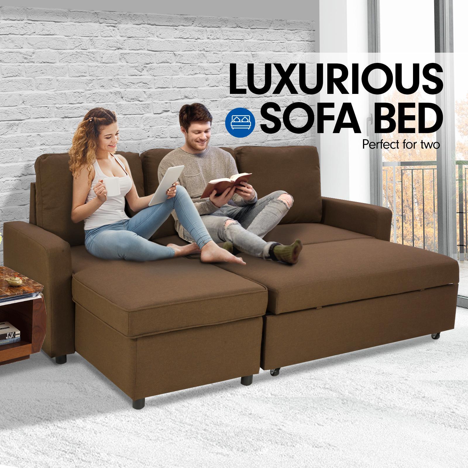 Laura Hill 3 Seater Brown Corner Sofa Bed With Storage Chaise Lounge ...