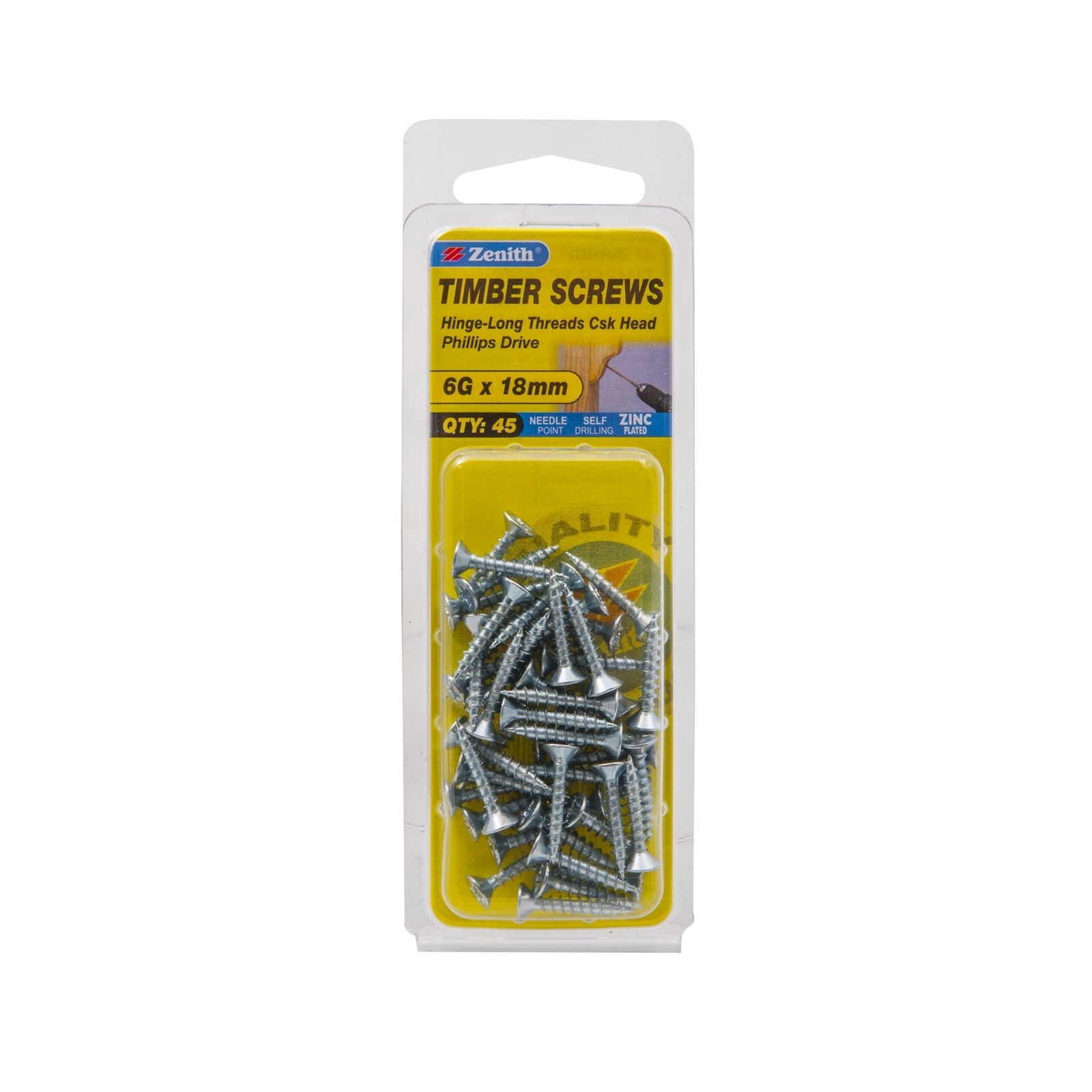 Zenith 6G x 20mm Zinc Plated Hinge-Long Threads Countersunk Head Timber ...