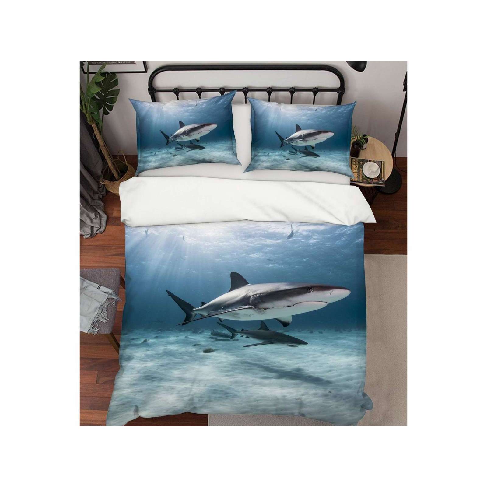 3D Ocean Shark 67 Bed Pillowcases Quilt King Single Size - Bunnings ...