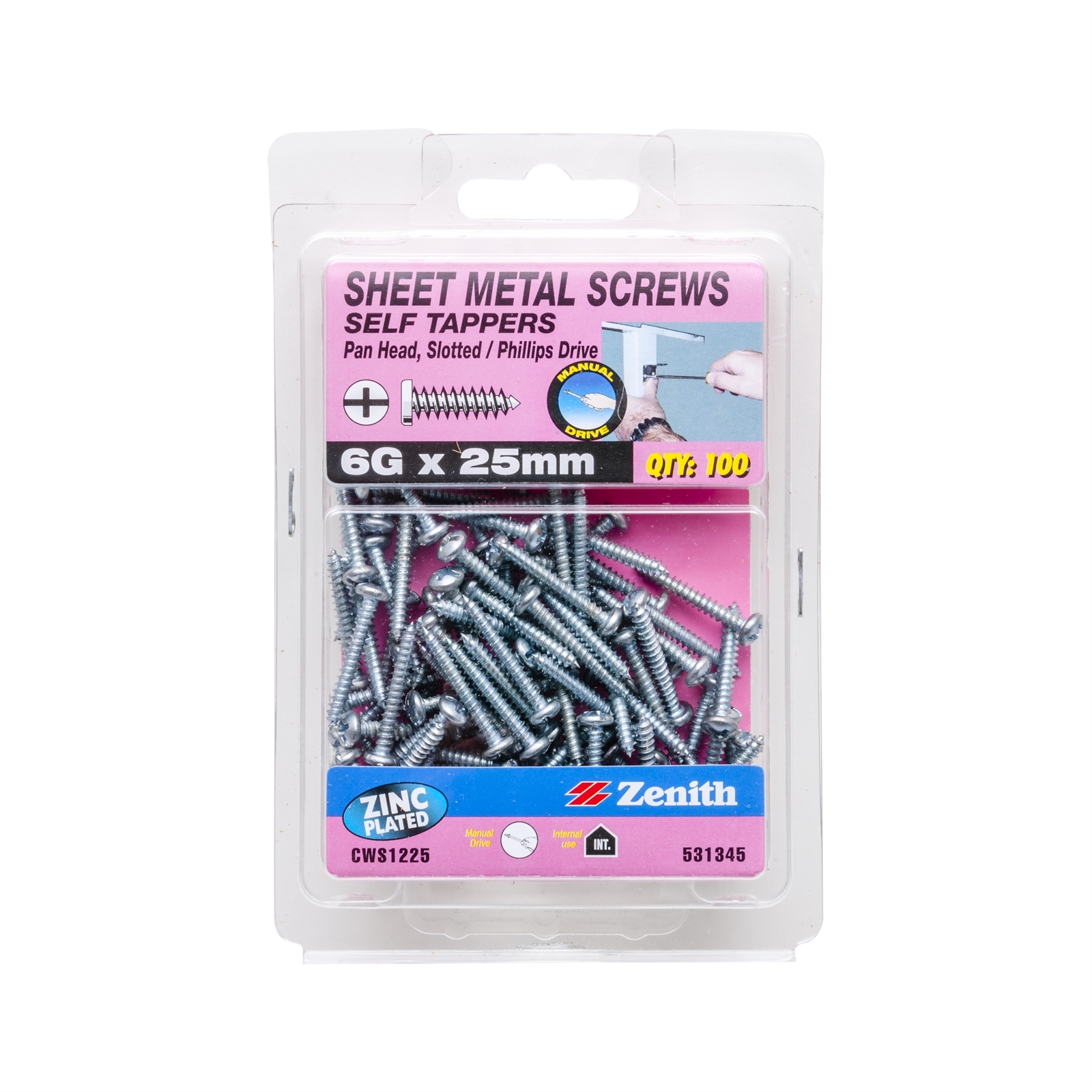 Zenith 6g x 25mm Sheet Metal Self Tapping Pan Head Slotted Phillips ...