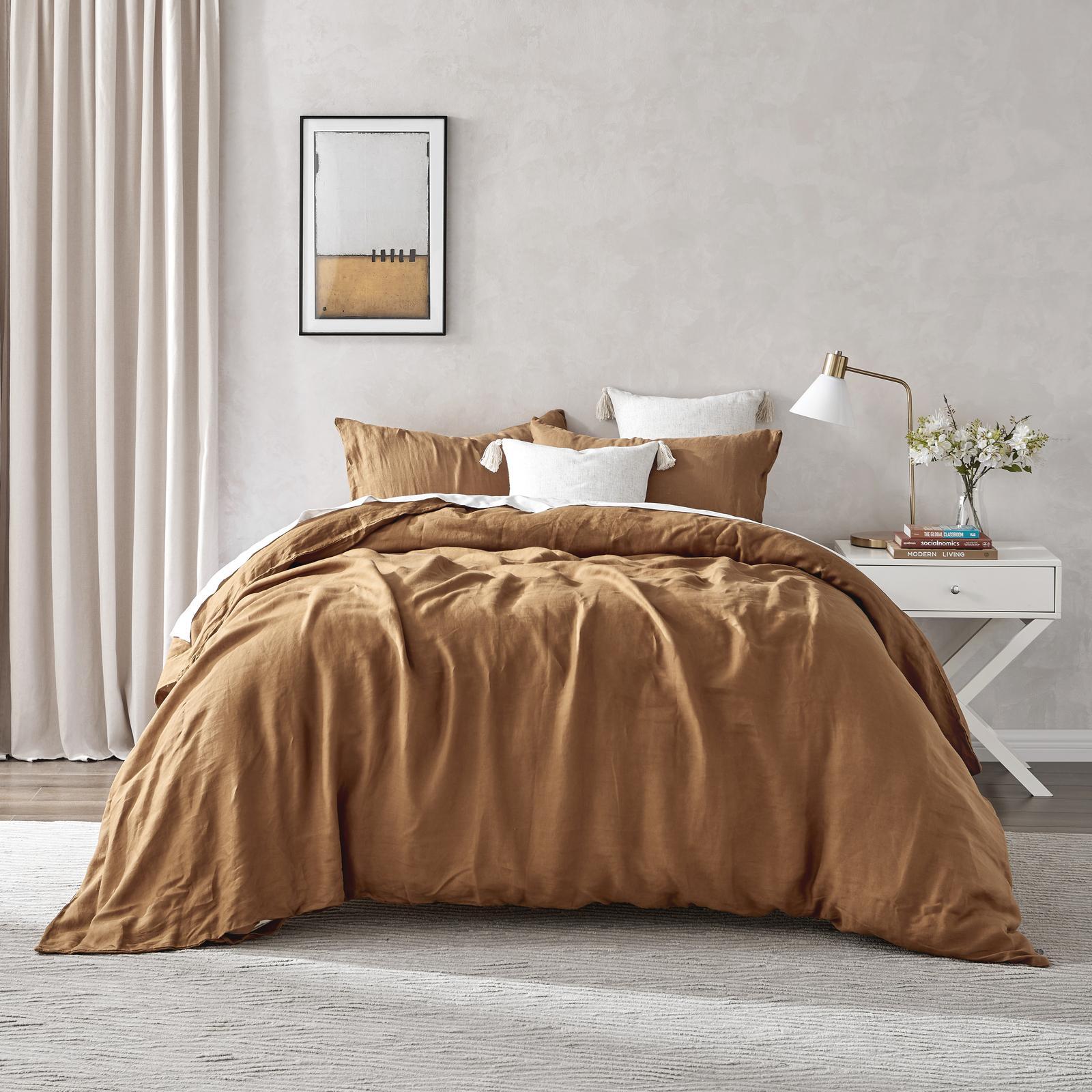 Natural Home Flax Linen Quilt Cover Set Rust - Queen Bed - Bunnings ...