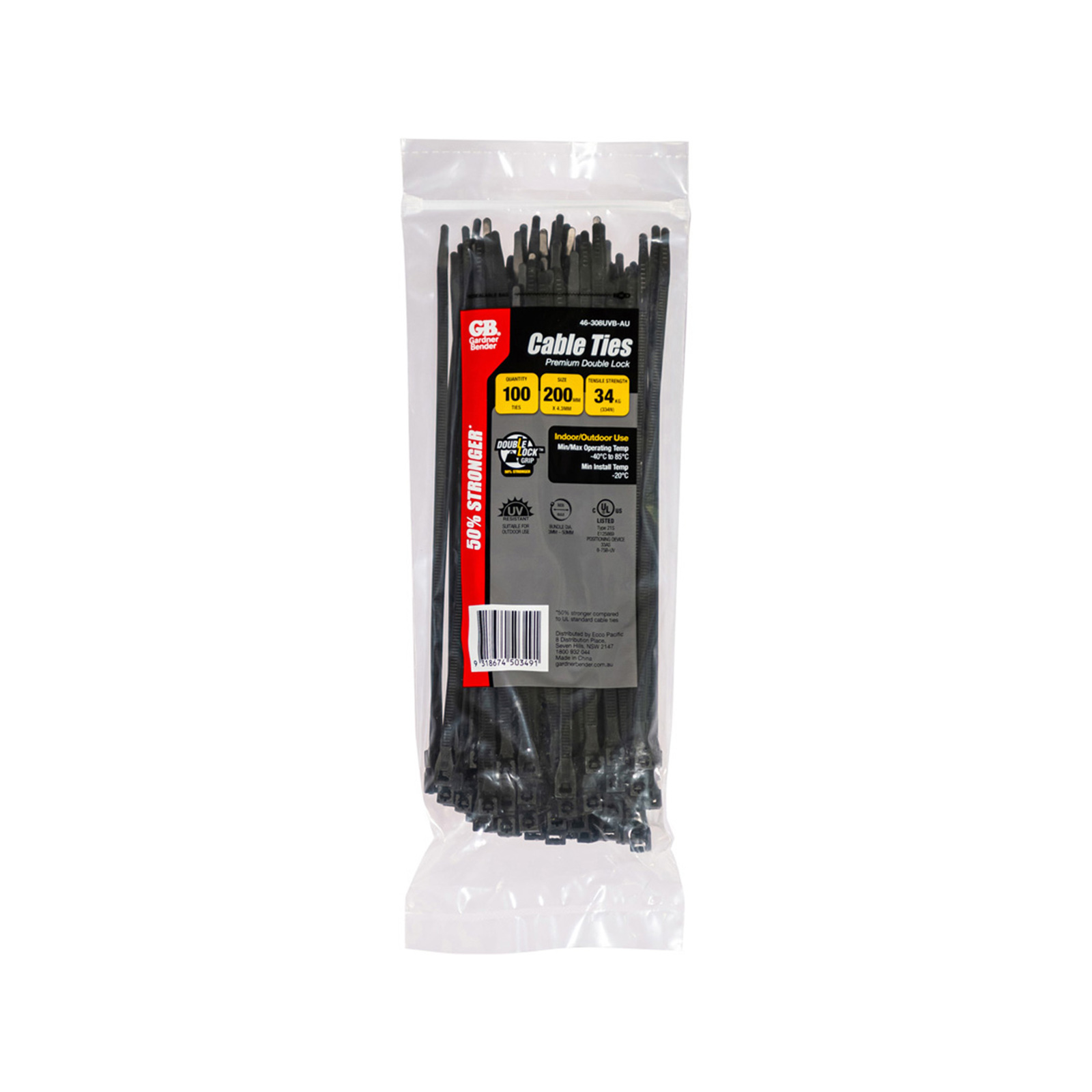 Gardner Bender 200 x 4.3mm Black Double-Lock Cable Ties - 100 Pack ...