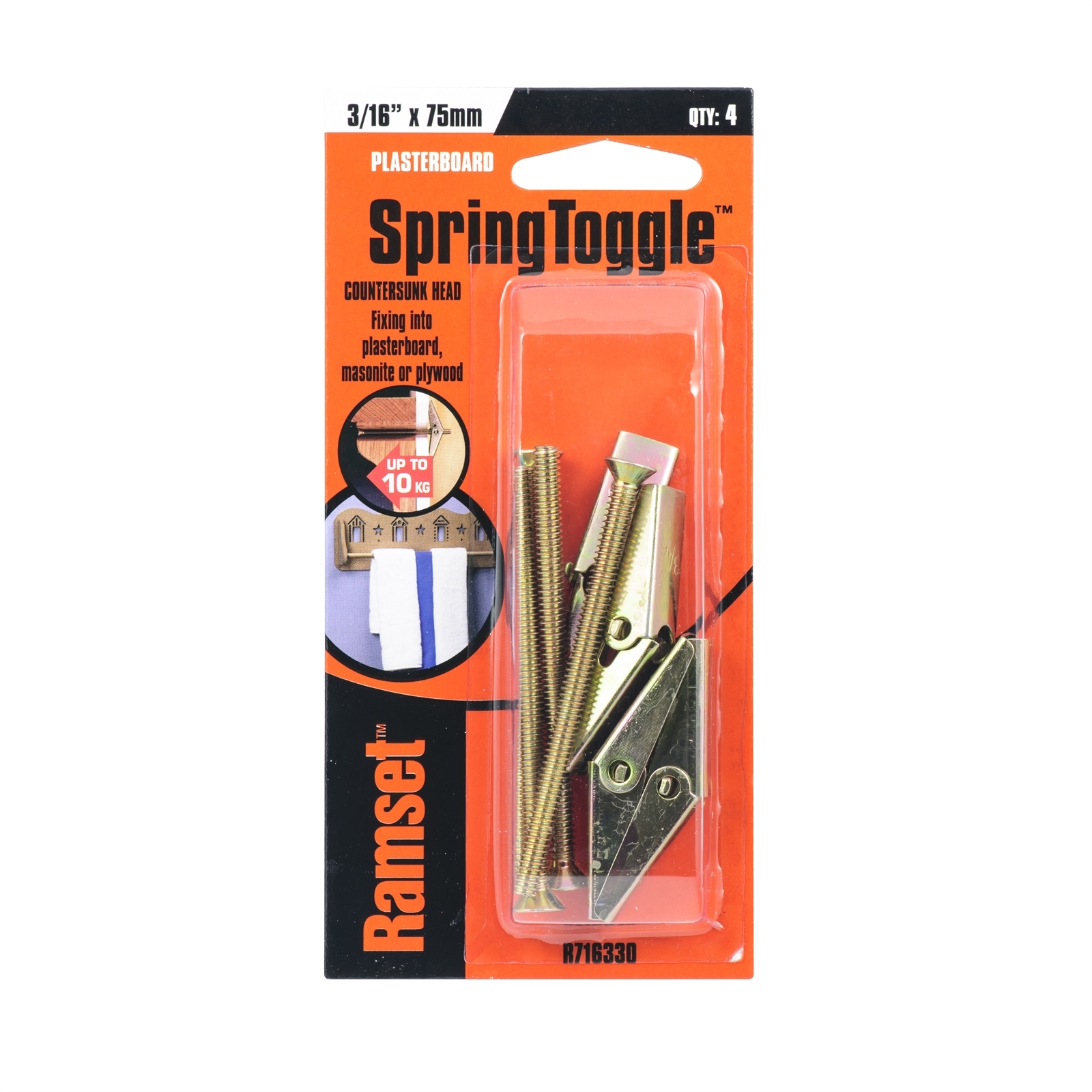 Ramset 3 / 16" x 75mm Spring Toggle - 4 Pack - Bunnings Australia