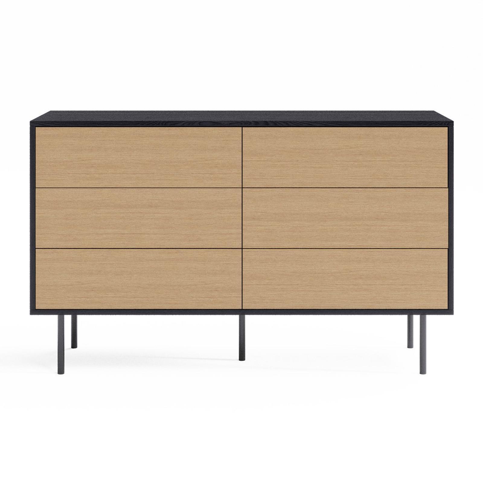 Black Six Drawer Wooden Lowboy Unit with Metal Legs - Bunnings Australia