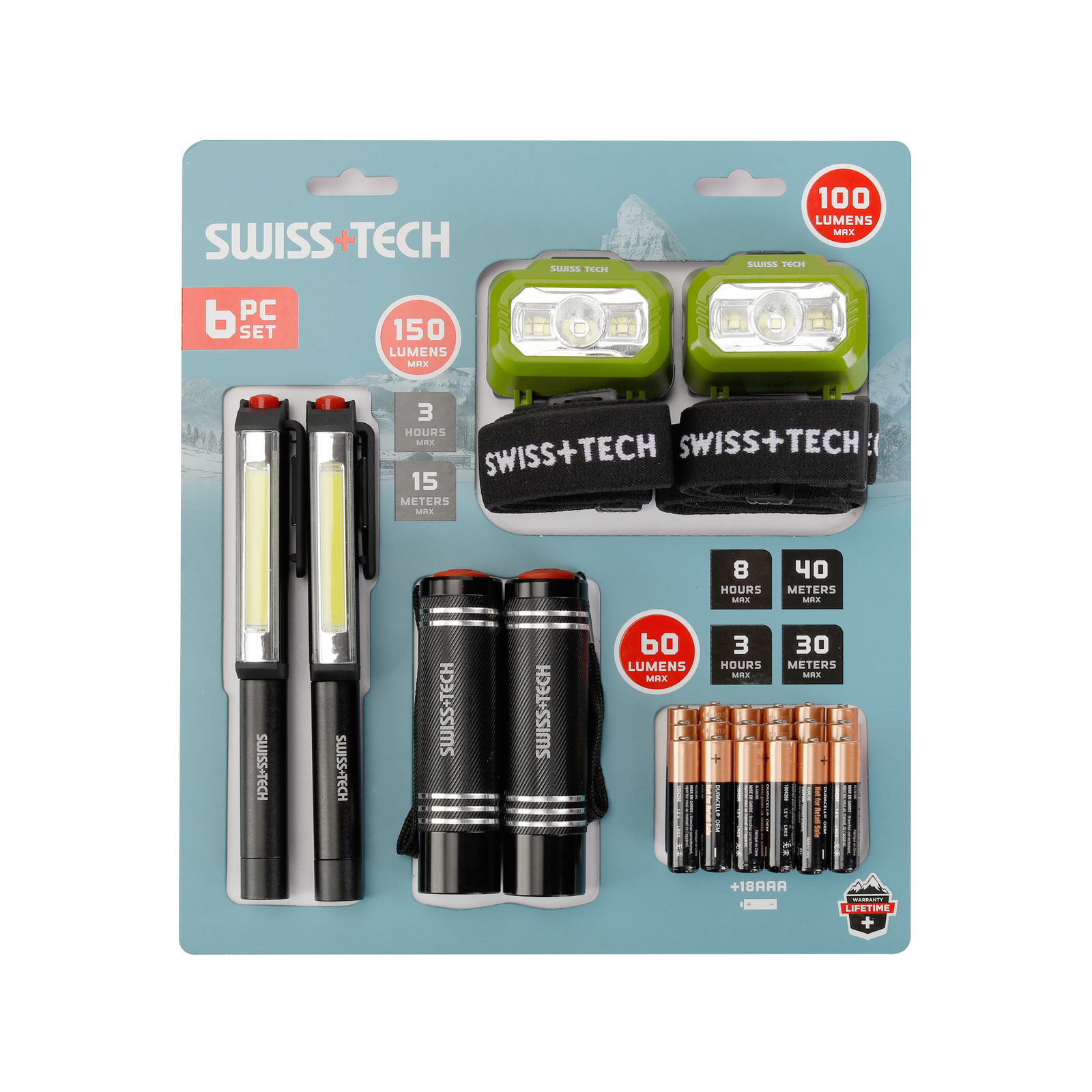 SWISS+TECH 6 Piece Flashlight And Headlamp Combo - Bunnings Australia