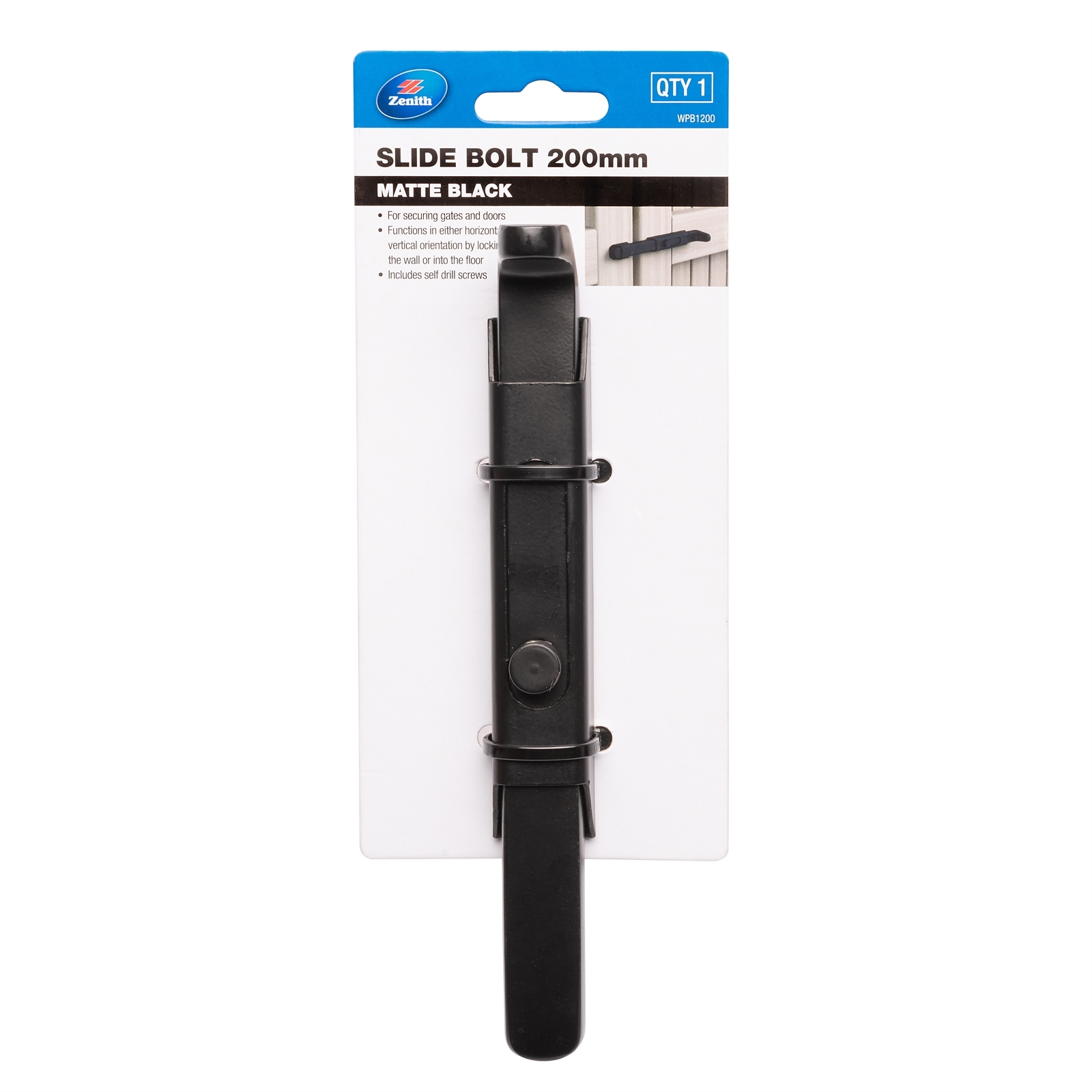 Zenith 200mm Matte Black Slide Bolt - Bunnings Australia