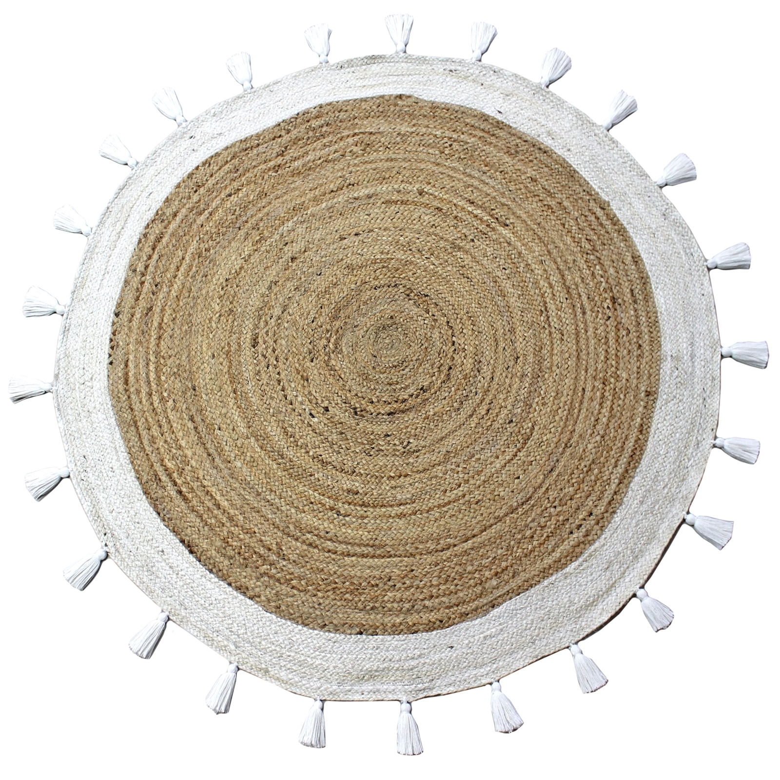 Home Bazar 120 x 120cm White & Natural Marrekesh Round Jute Rug ...