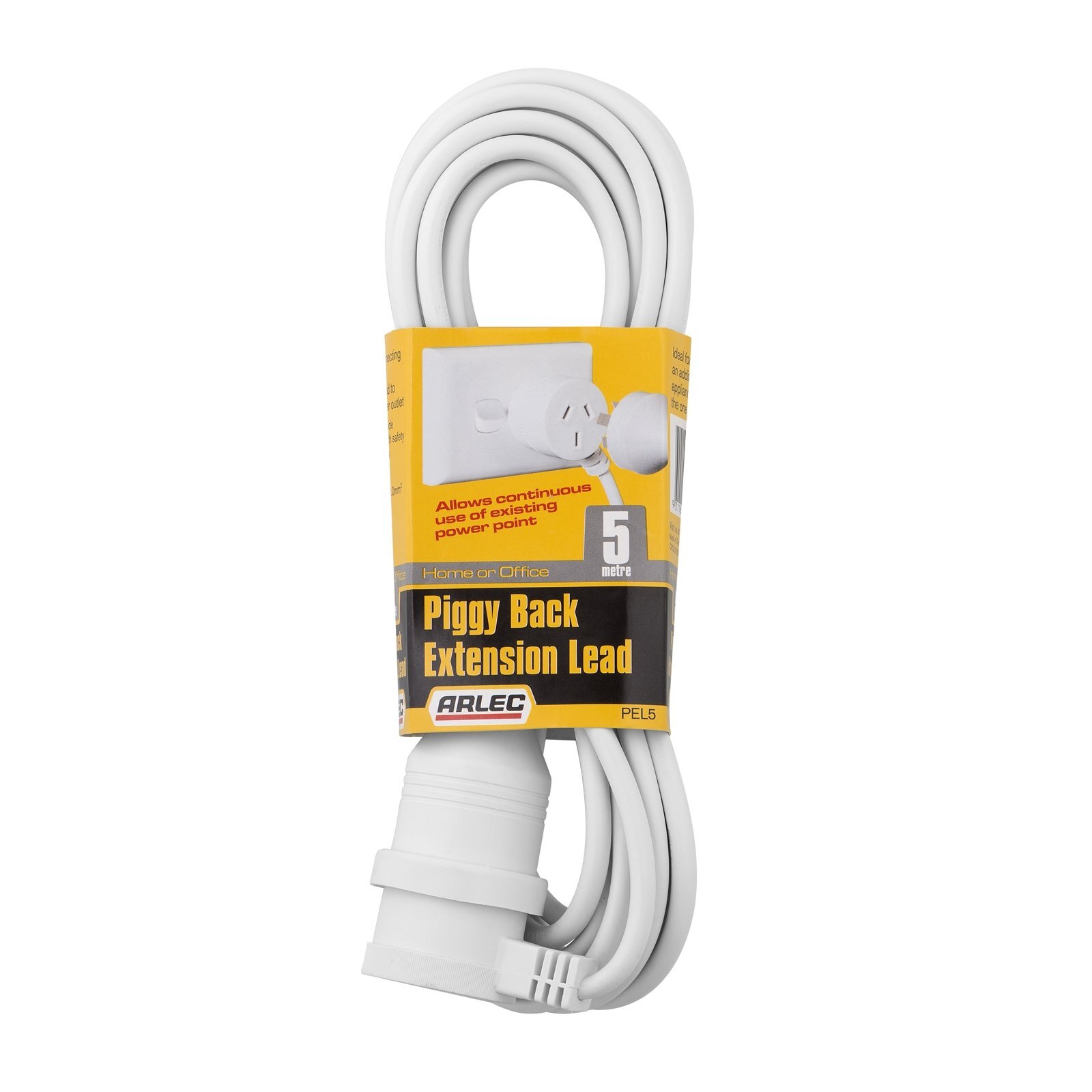 Arlec 5m White Piggy Back Extension Lead - Bunnings New Zealand