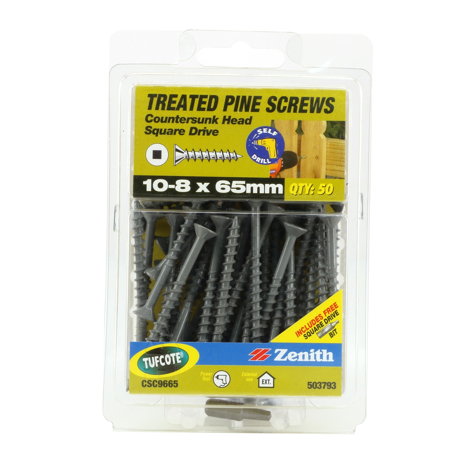 Zenith 10-8 x 65mm Tufcote® Countersunk Head Treated Pine Screws - 50 ...