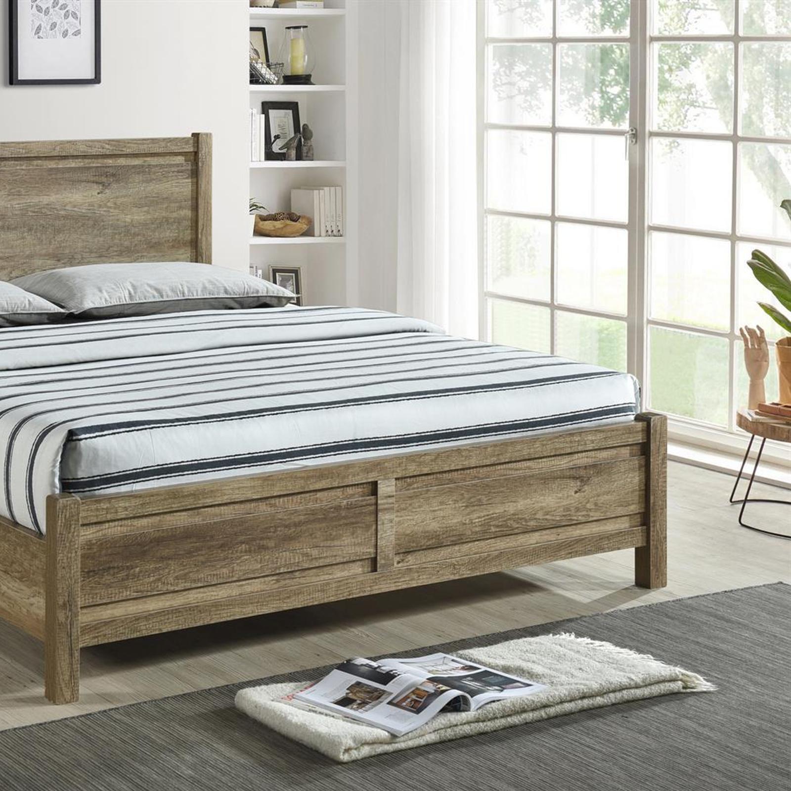 Double Size Bed Frame Natural Wood like MDF in Oak Colour - Bunnings ...