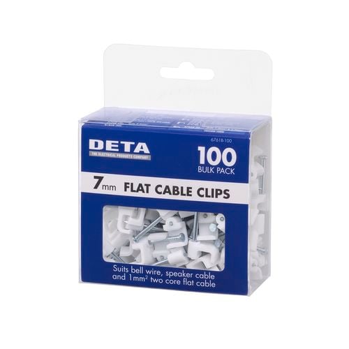 Deta 7mm White Flat Cable Clips - 100 Pack - Bunnings Australia